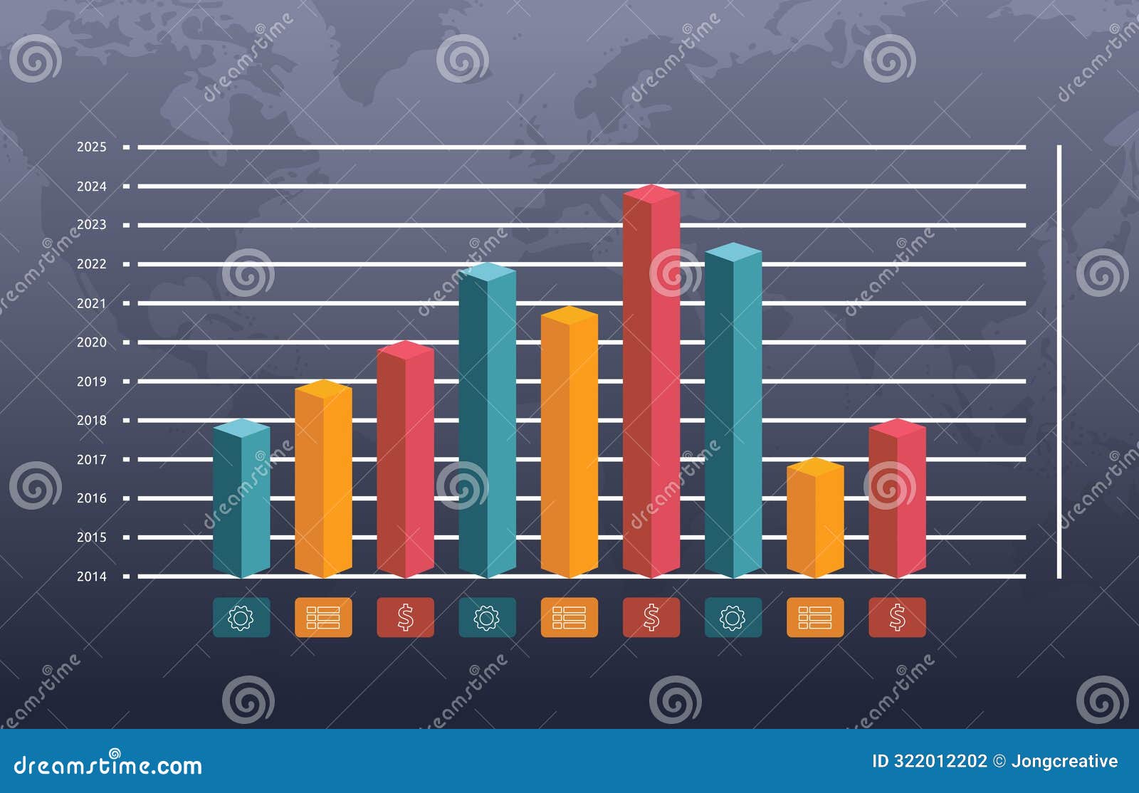 Flat Design Illustration Of Business Fluctuation Bar Chart Diagram ...
