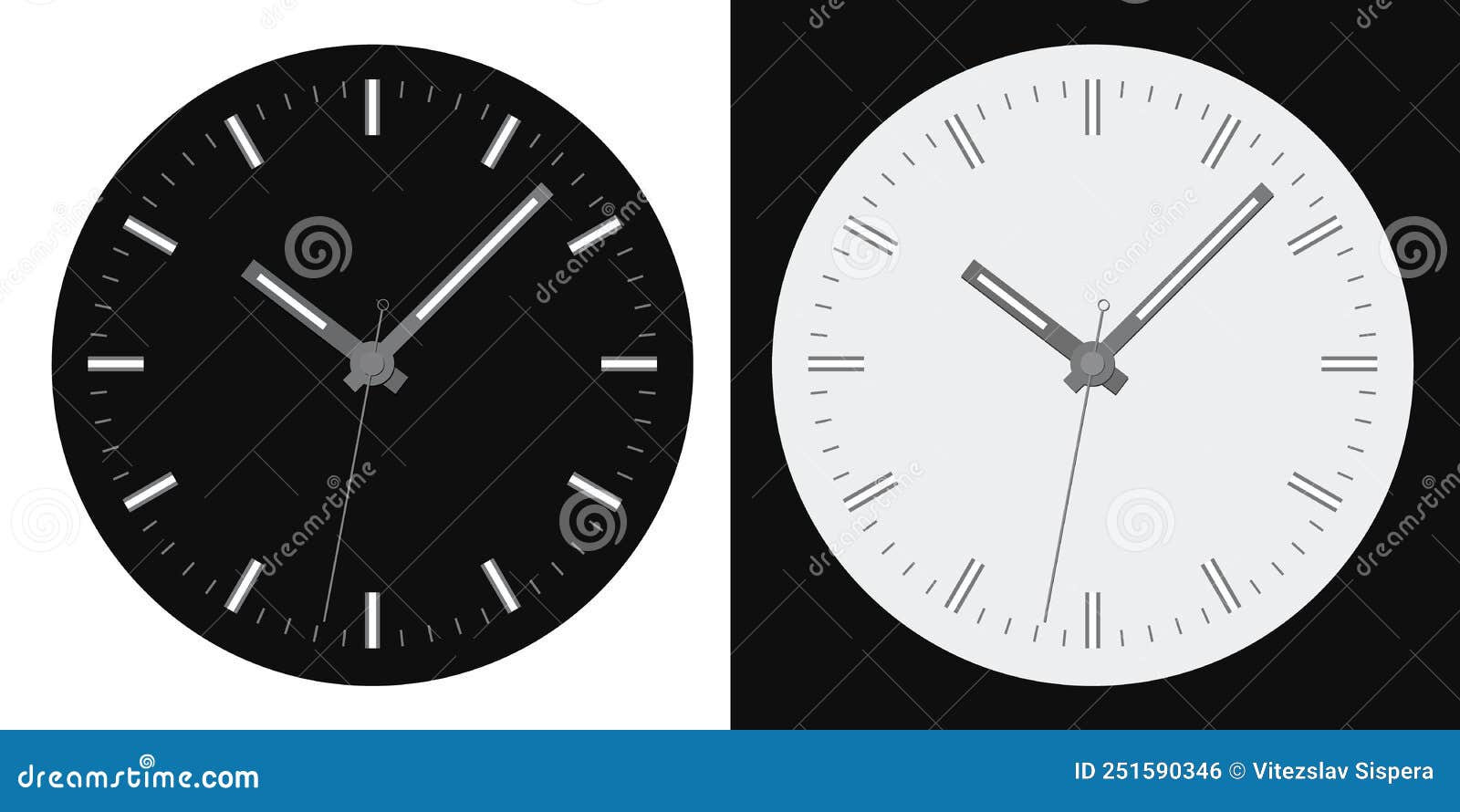 Flat Design Illustration of a Clock Face with Minute, Hour and Second ...