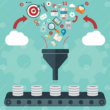 Flat Design Illustration Concepts for Creative Process, Big Data Filter ...