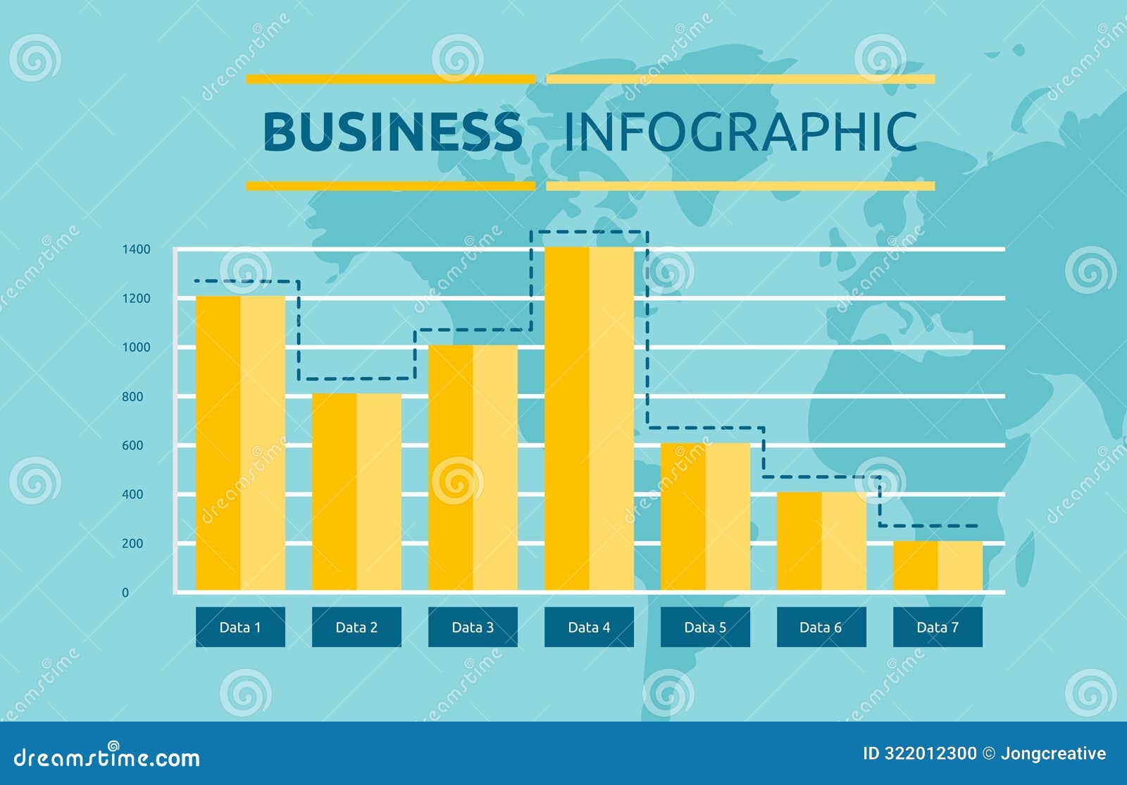 Flat Design Illustration of Descending Down Bar Graph Chart Diagram for ...