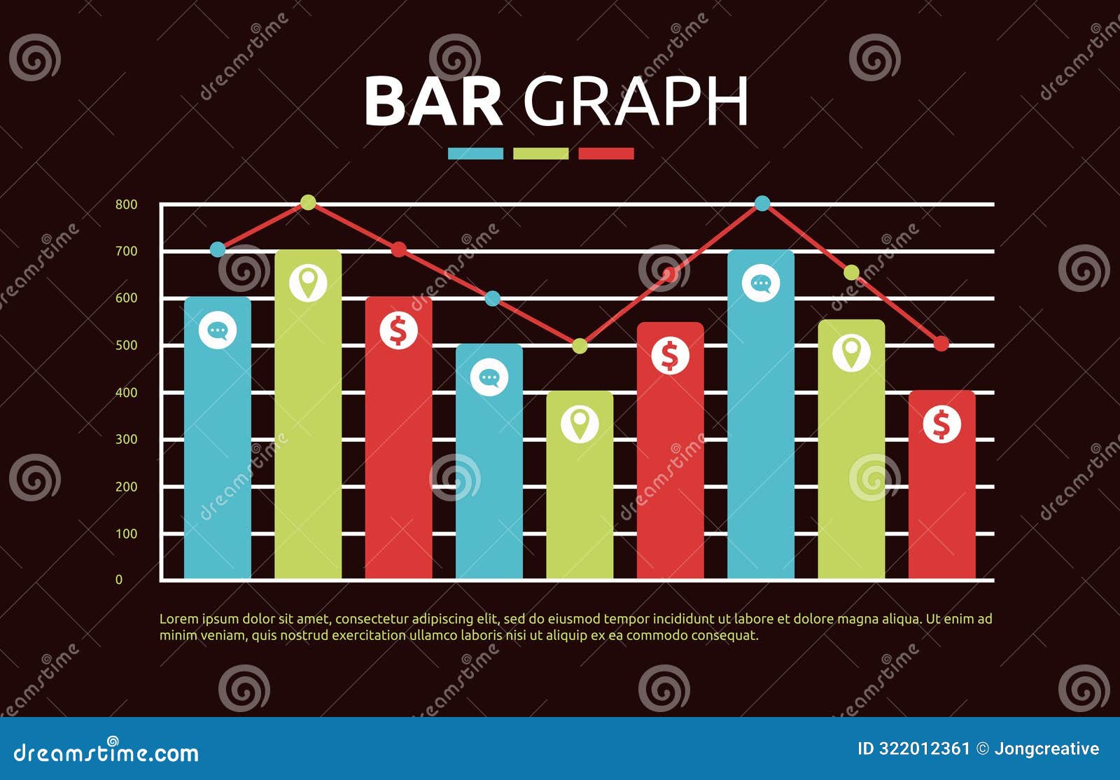 Flat Design Illustration of Fluctuation Bar Graph Chart Diagram for ...