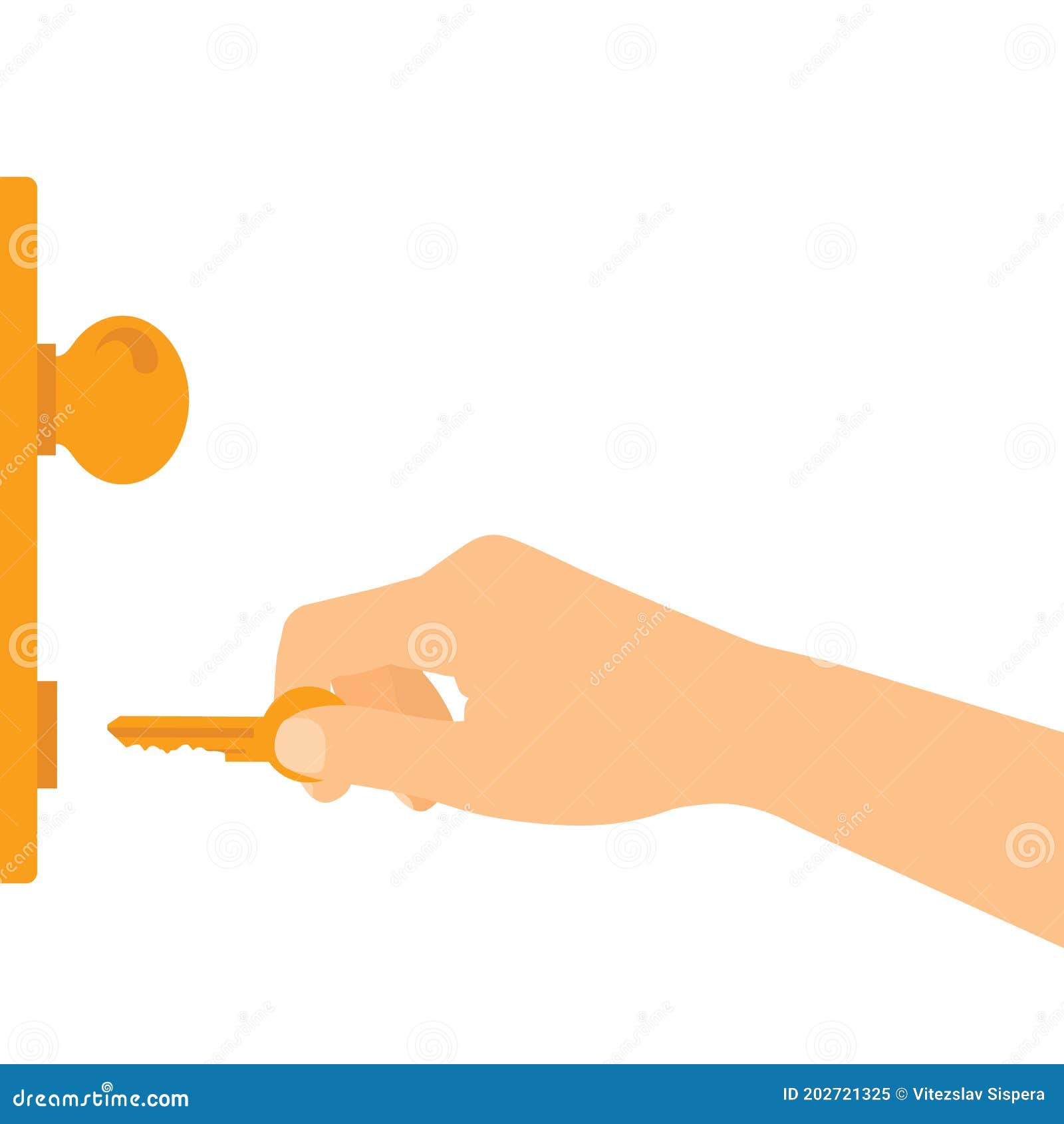 Flat Design Illustration of Hand Holding Key and Unlocking or Locking ...