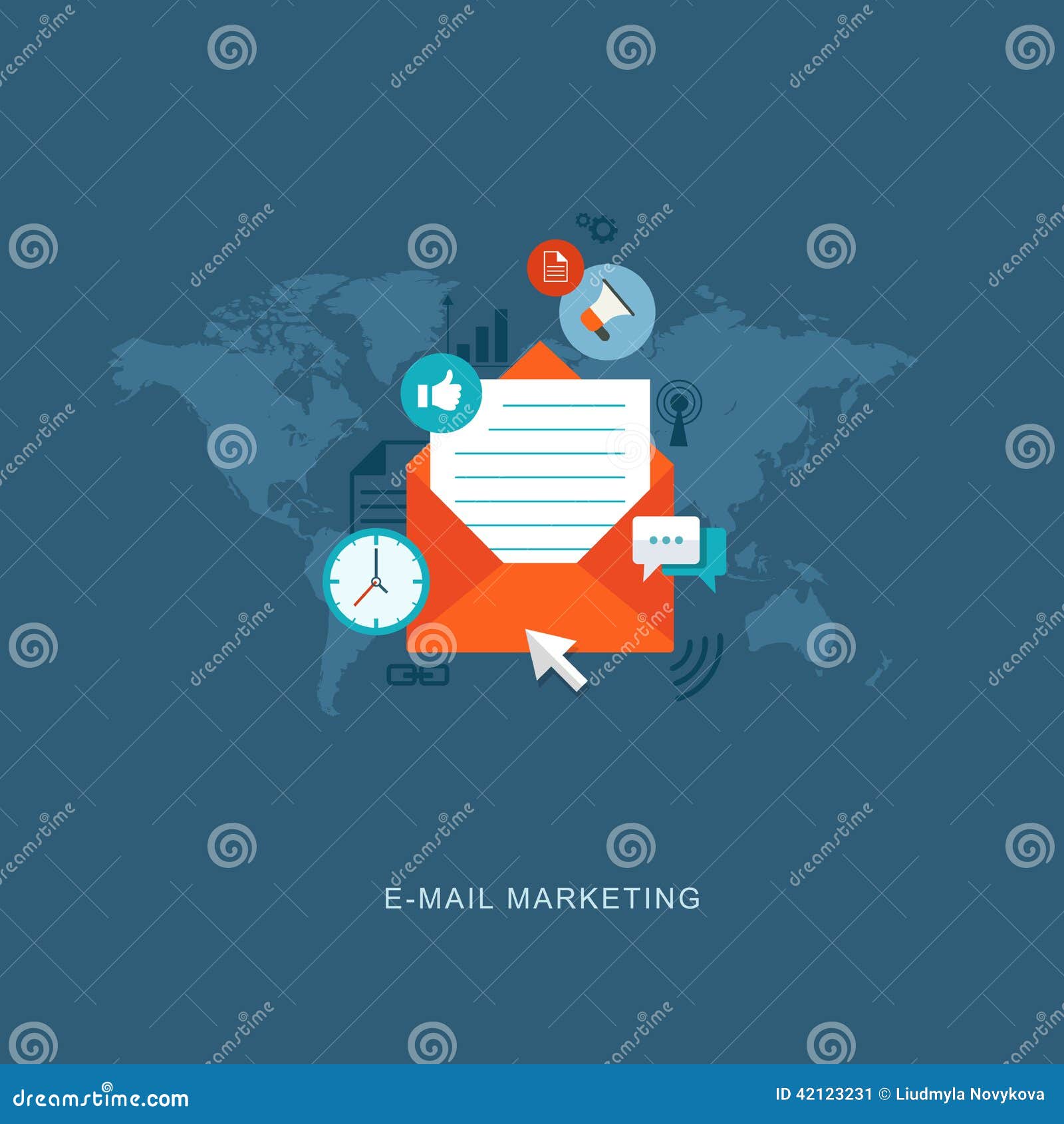 Flat Design Illustration with Icons. E-mail Marketing Stock Vector ...