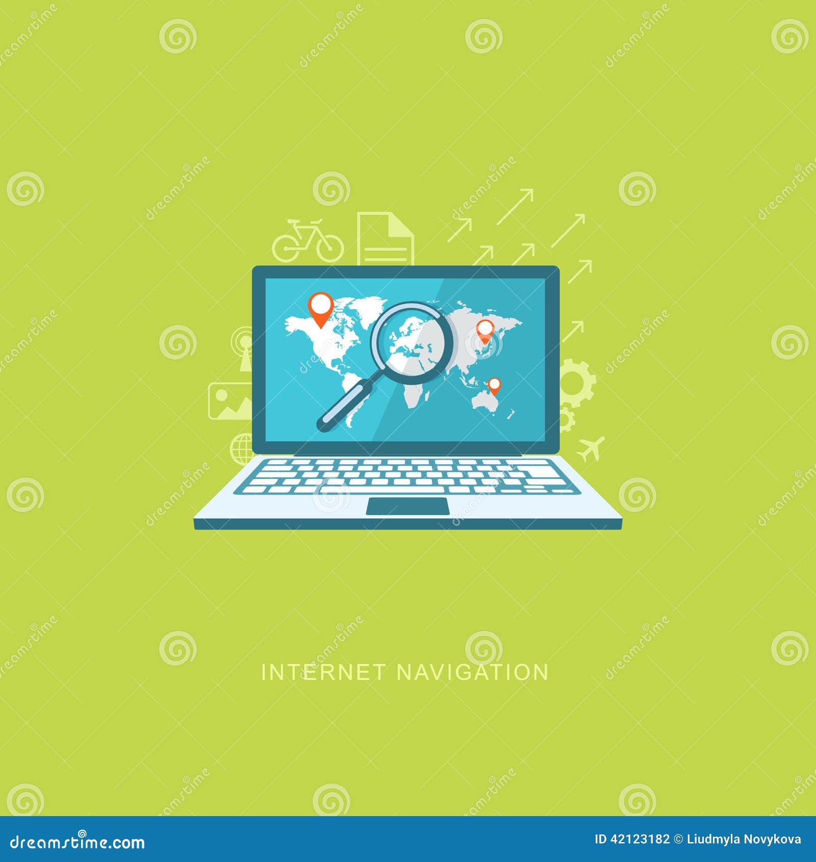Flat Design Illustration with Icons. Internet Navigation Stock Vector ...