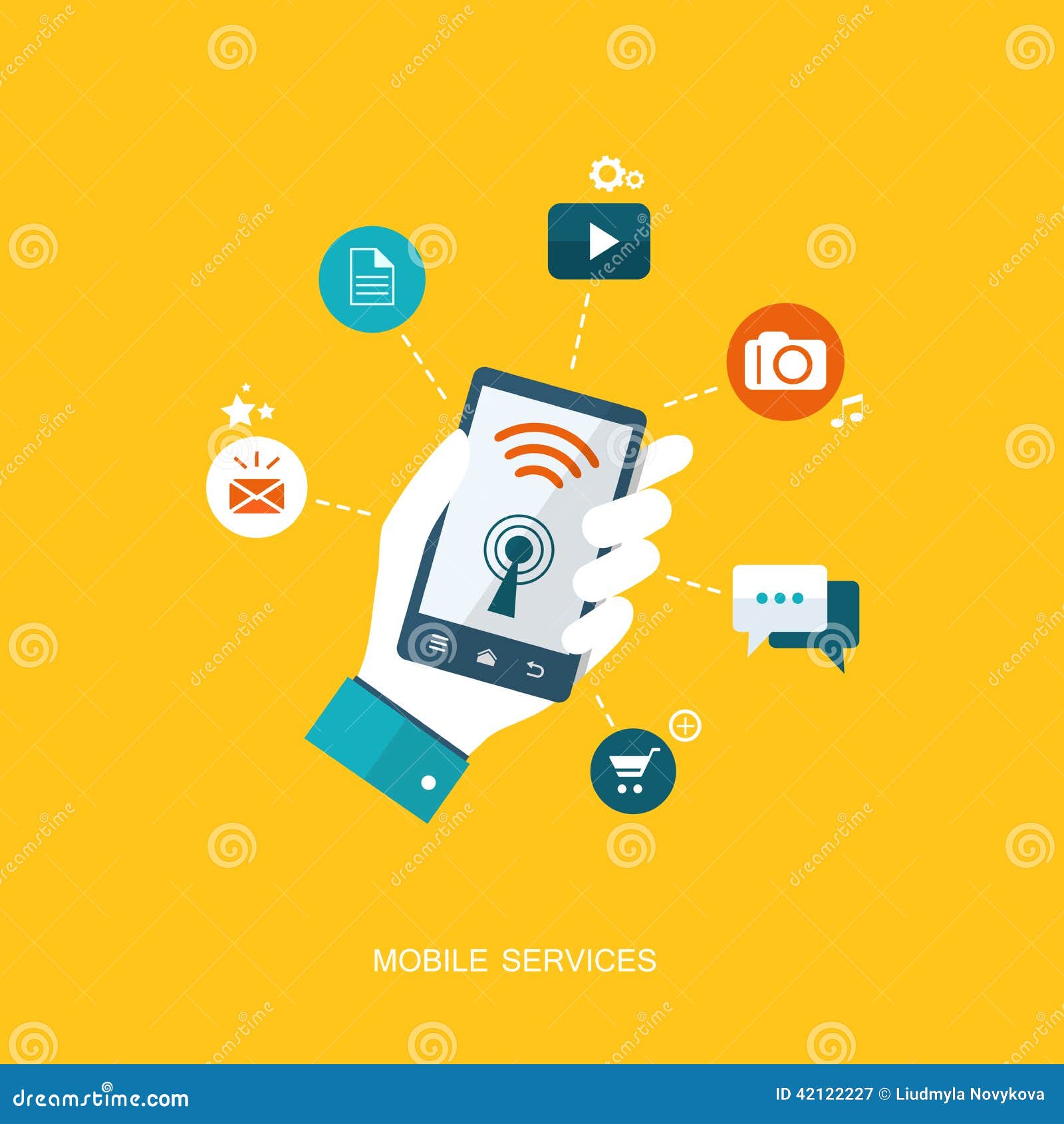 Flat Design Illustration with Icons. Mobile Services Stock Vector ...