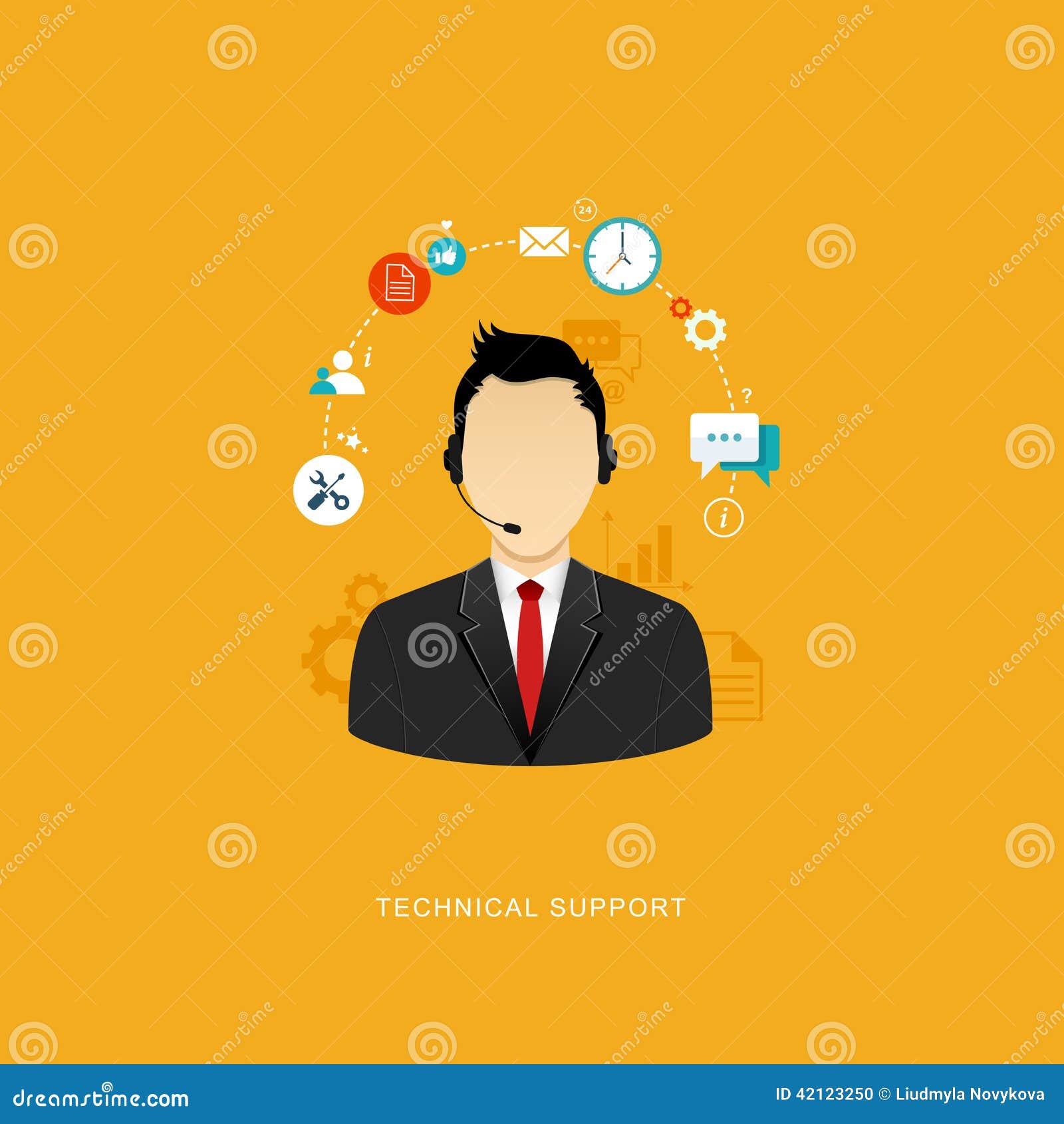 Flat Design Illustration with Icons. Technical Support Assistant Stock ...
