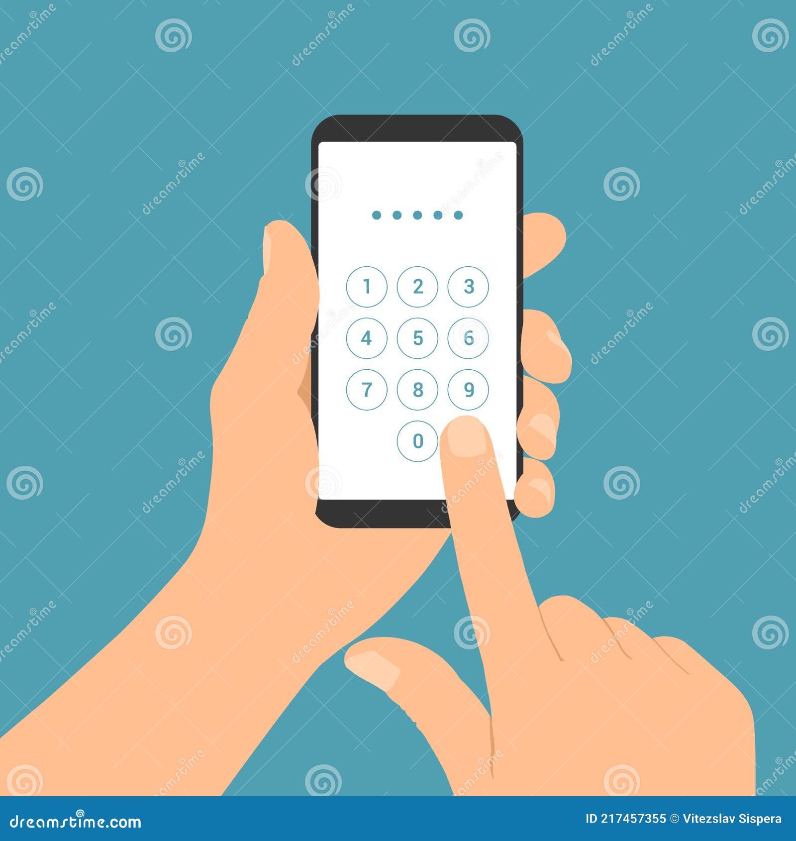 Flat Design Illustration of Male Hand Holding Mobile Phone. Enters the ...