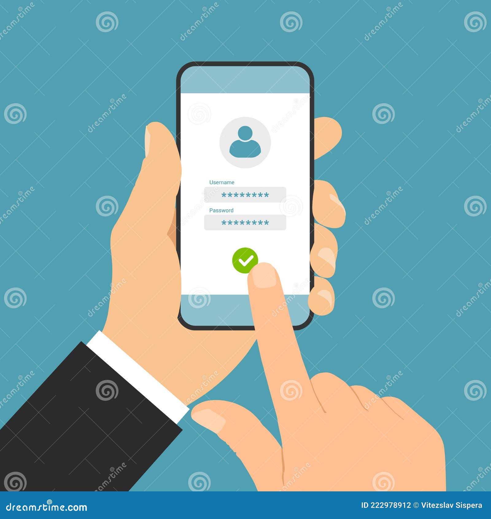 Flat Design Illustration of Manager Hand Holding Smartphone and ...