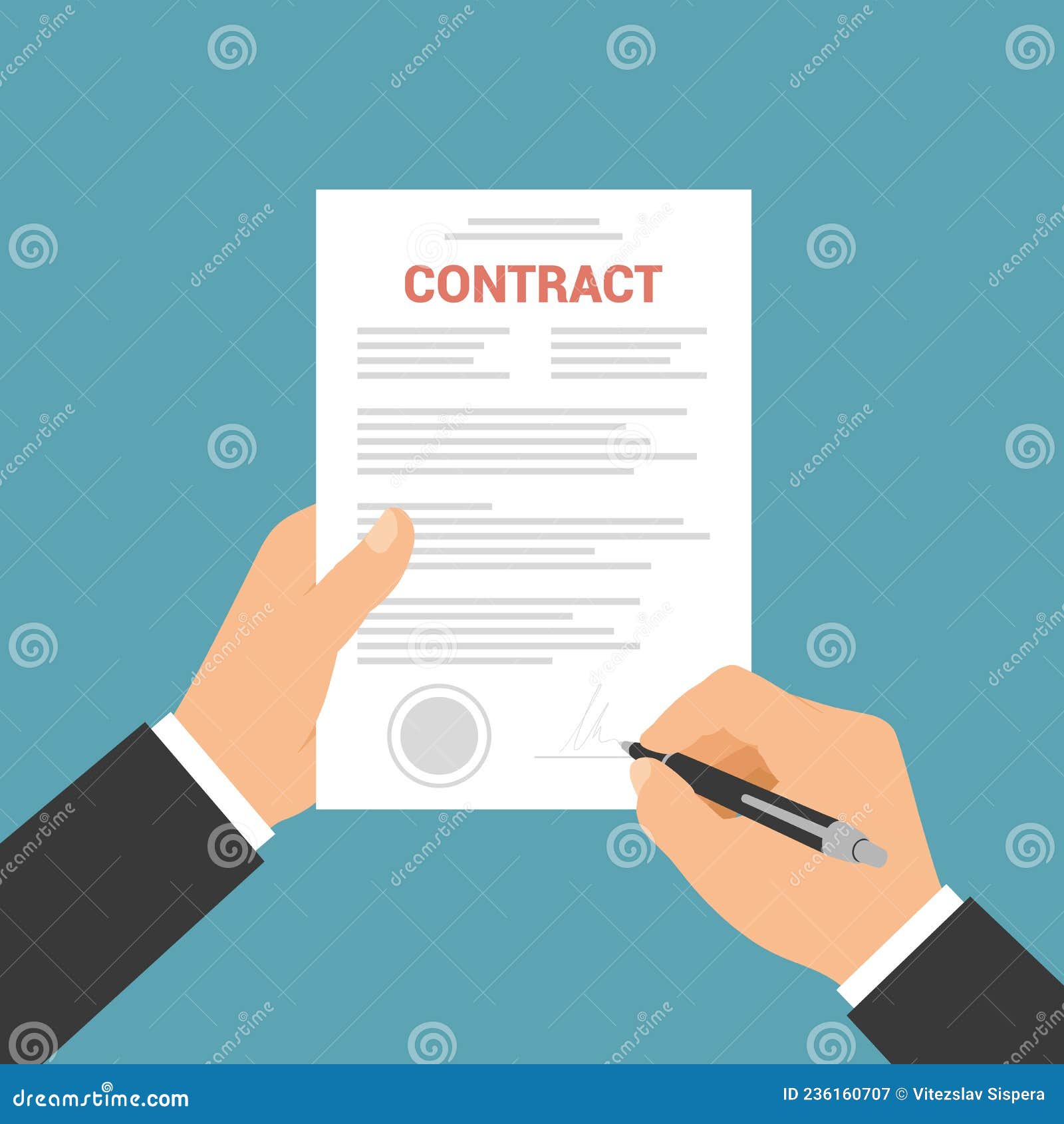 Flat Design Illustration of Manager Hand Signing Business Contract with ...
