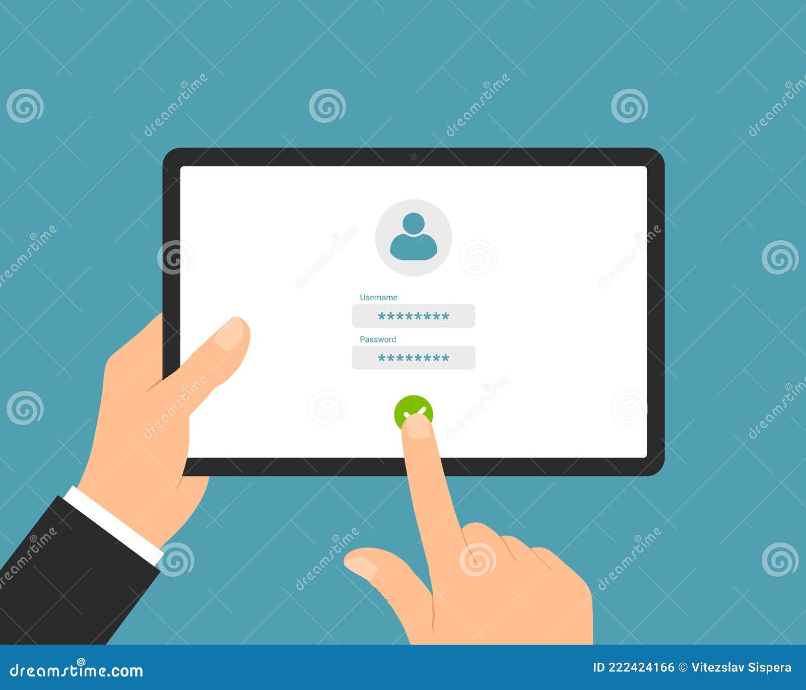 Flat Design Illustration of a Manager`s Hand Holding a Tablet. Enter ...