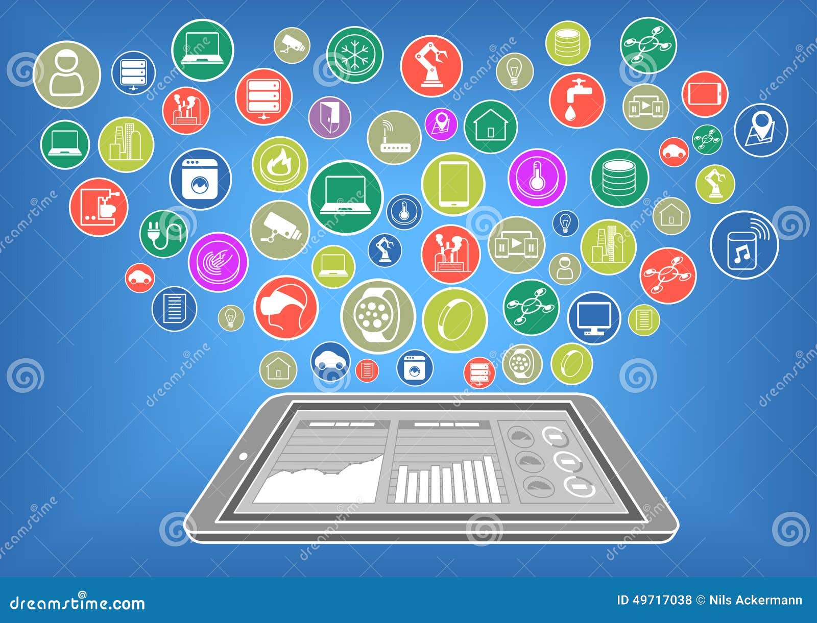 Flat Design Illustration of Modern Smart Phone or Tablet Connected To ...