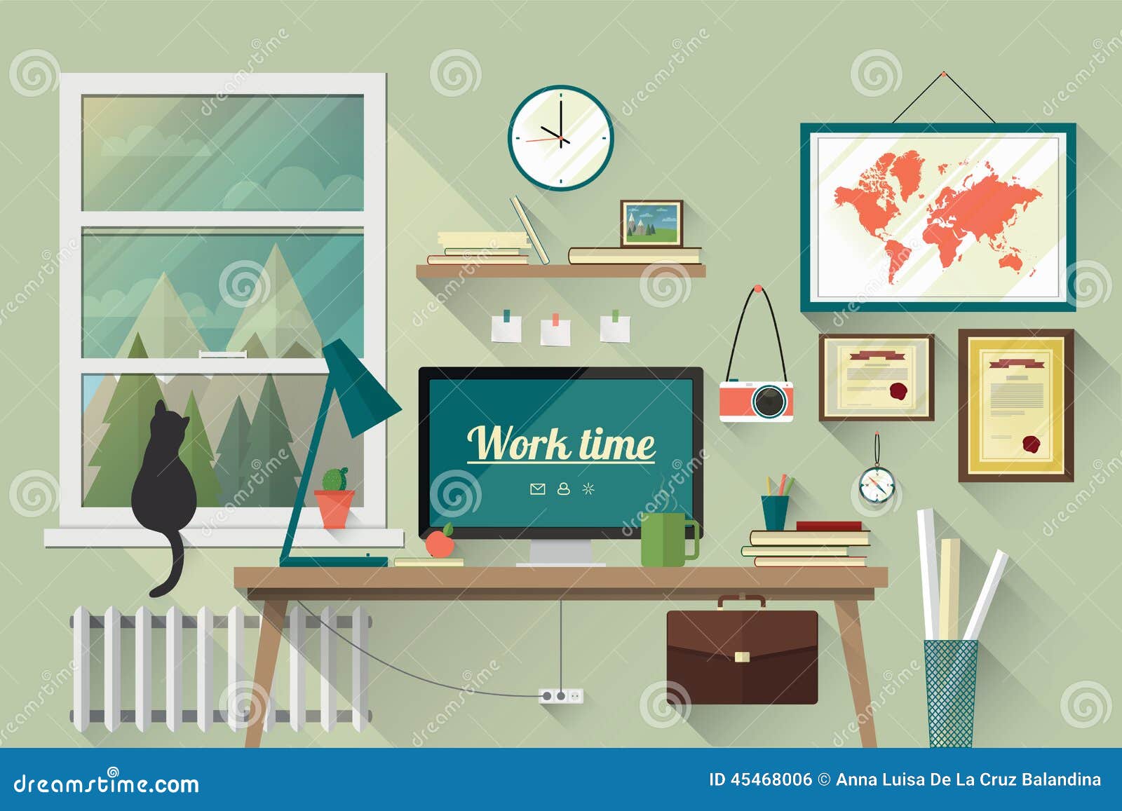 Flat Design Illustration of the Modern Workplace Stock Vector ...