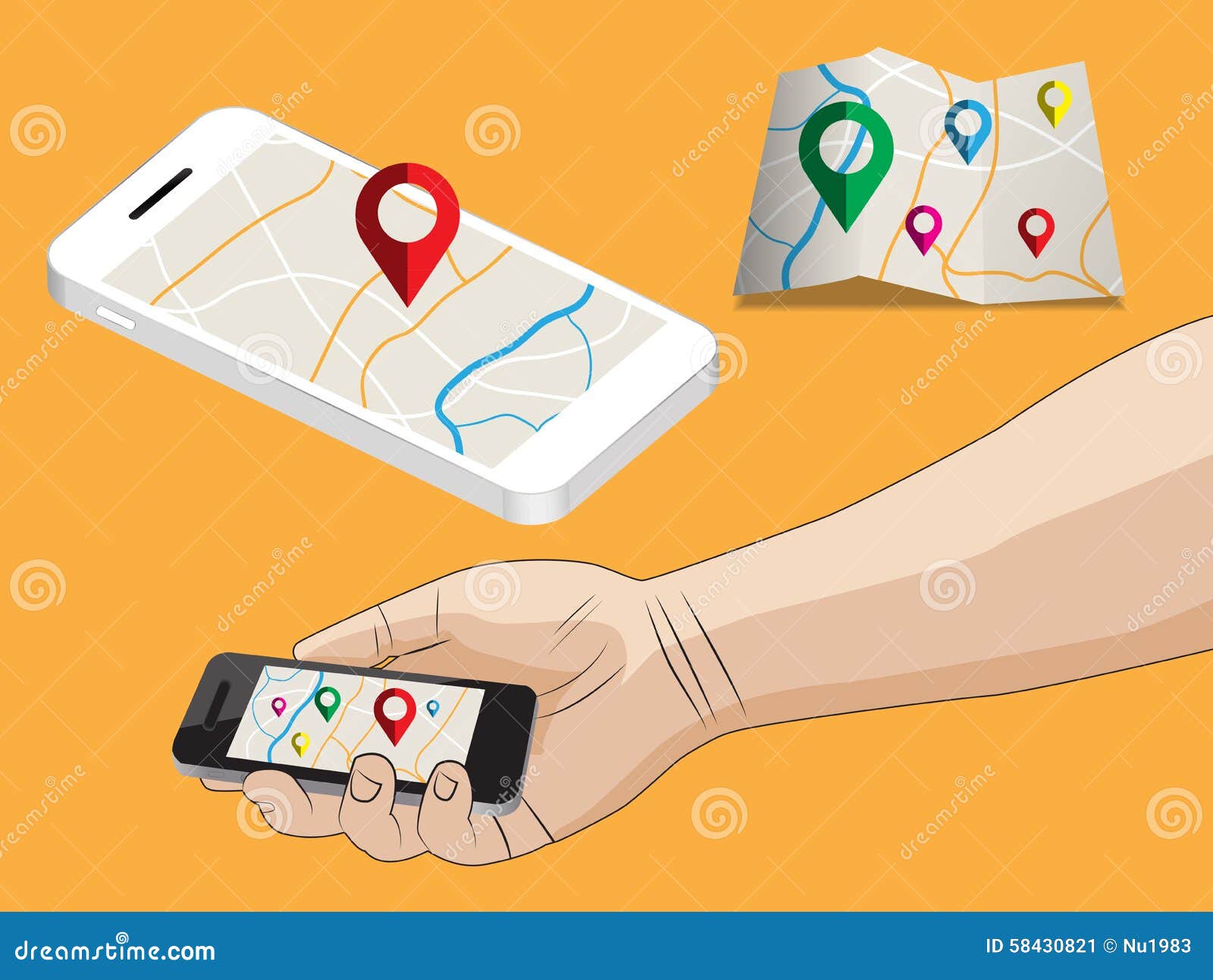 Flat Design Illustration of Navigation Application Stock Illustration ...