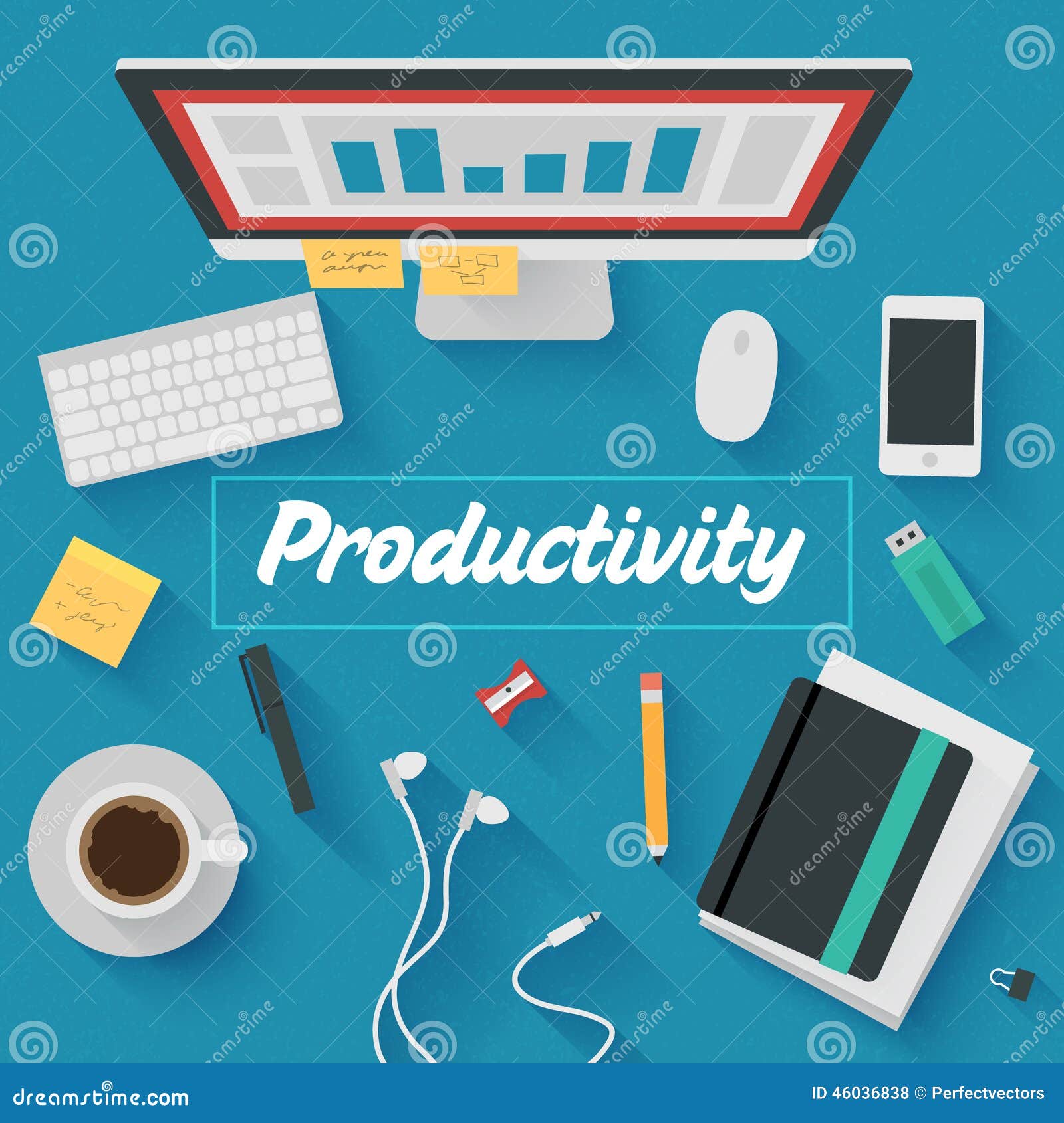 Flat Design Illustration: Productive Office Workplace Stock Vector ...
