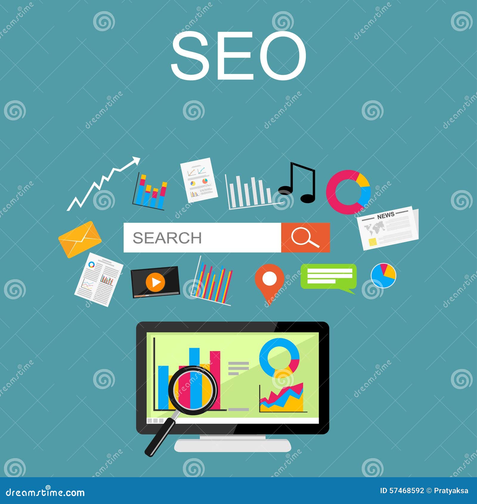 Flat Design Illustration for SEO Concept, Search Engine, Internet ...