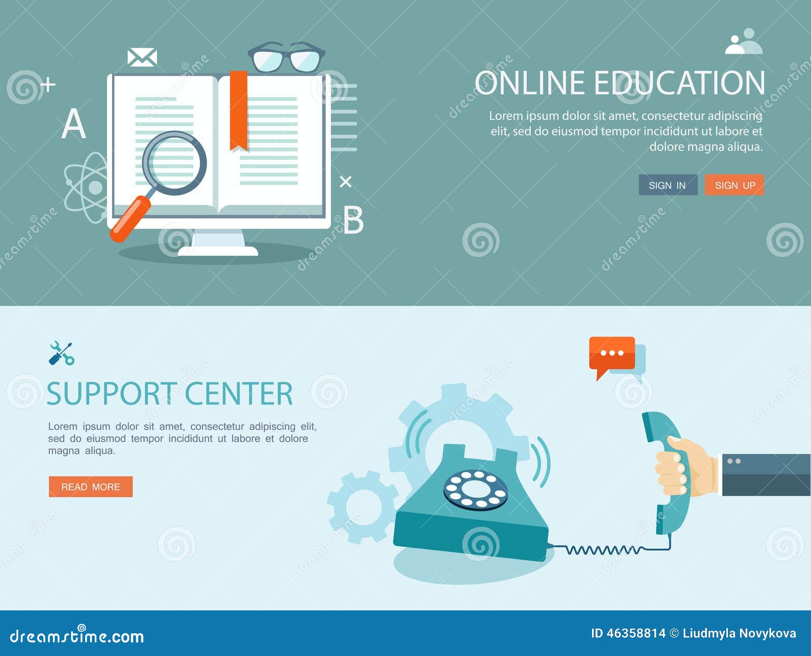 Flat Design Illustration Set with Icons and Text. Online Education and ...