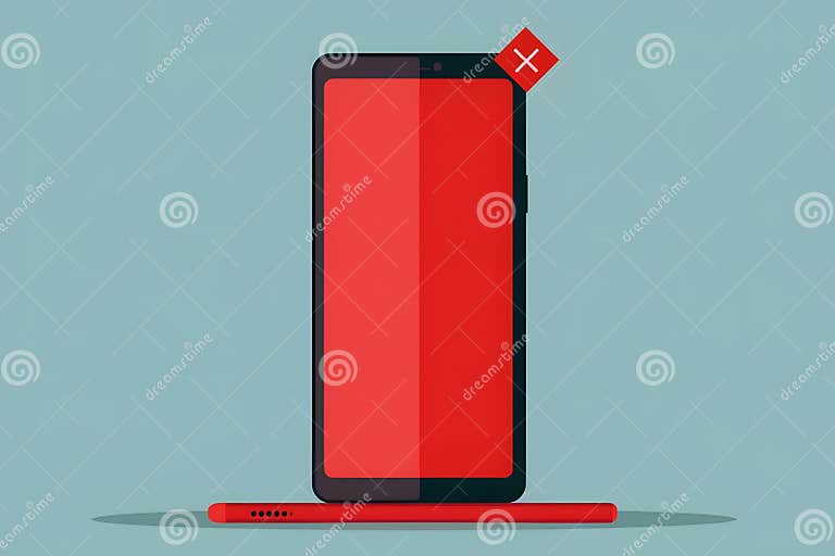 Flat Design Illustration of Smartphone with Red Screen and Error Symbol ...
