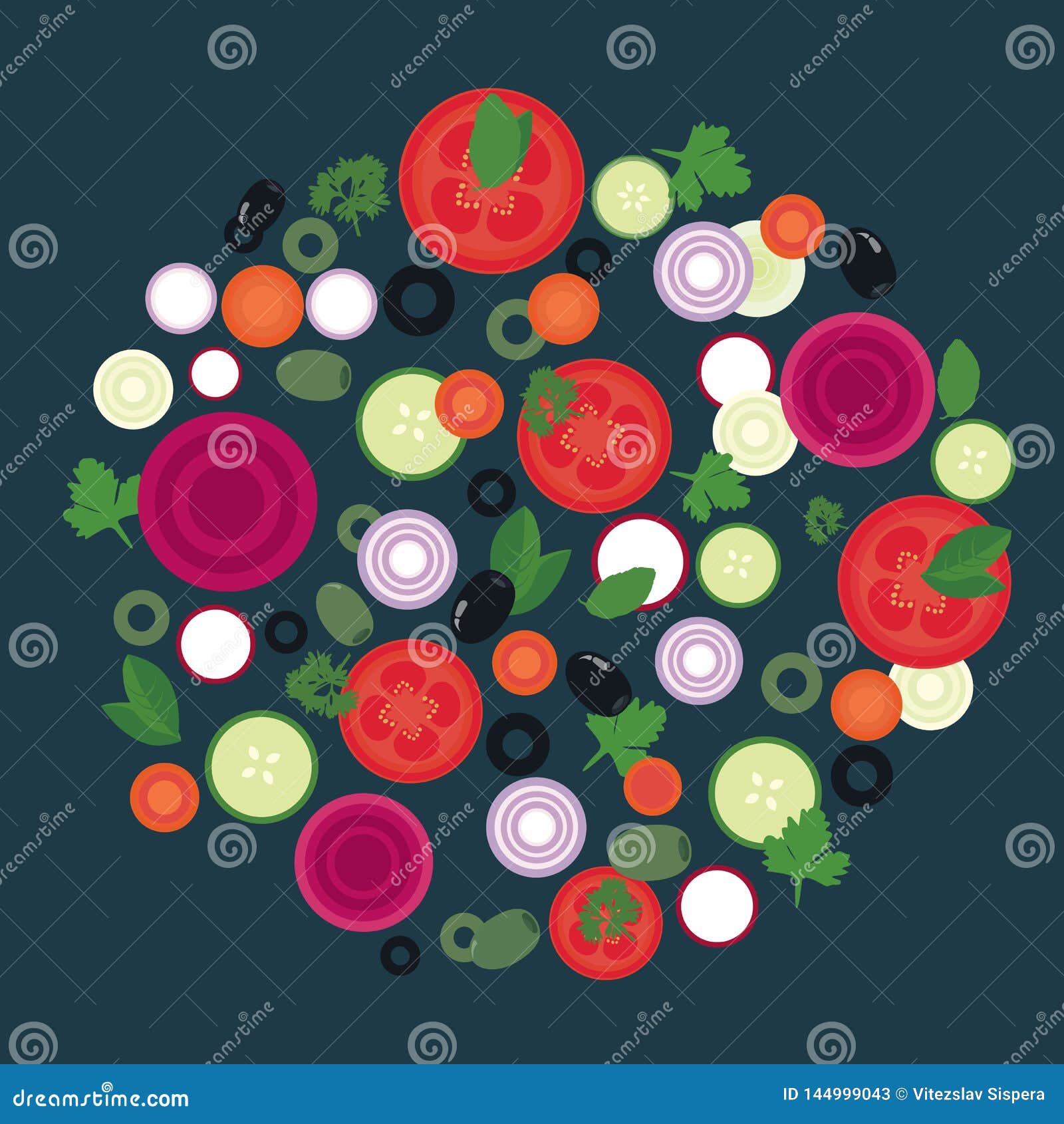 Flat Design Illustration of Vegetable Slices in Circular Layout ...