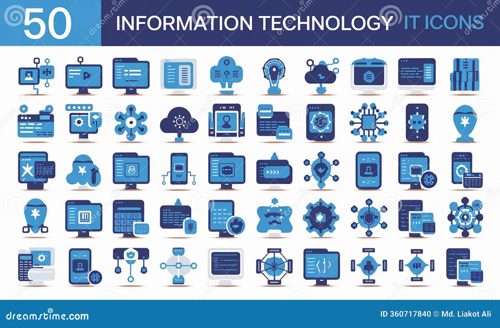 50 Flat Design Information Technology it Icons Software Cloud Computing ...