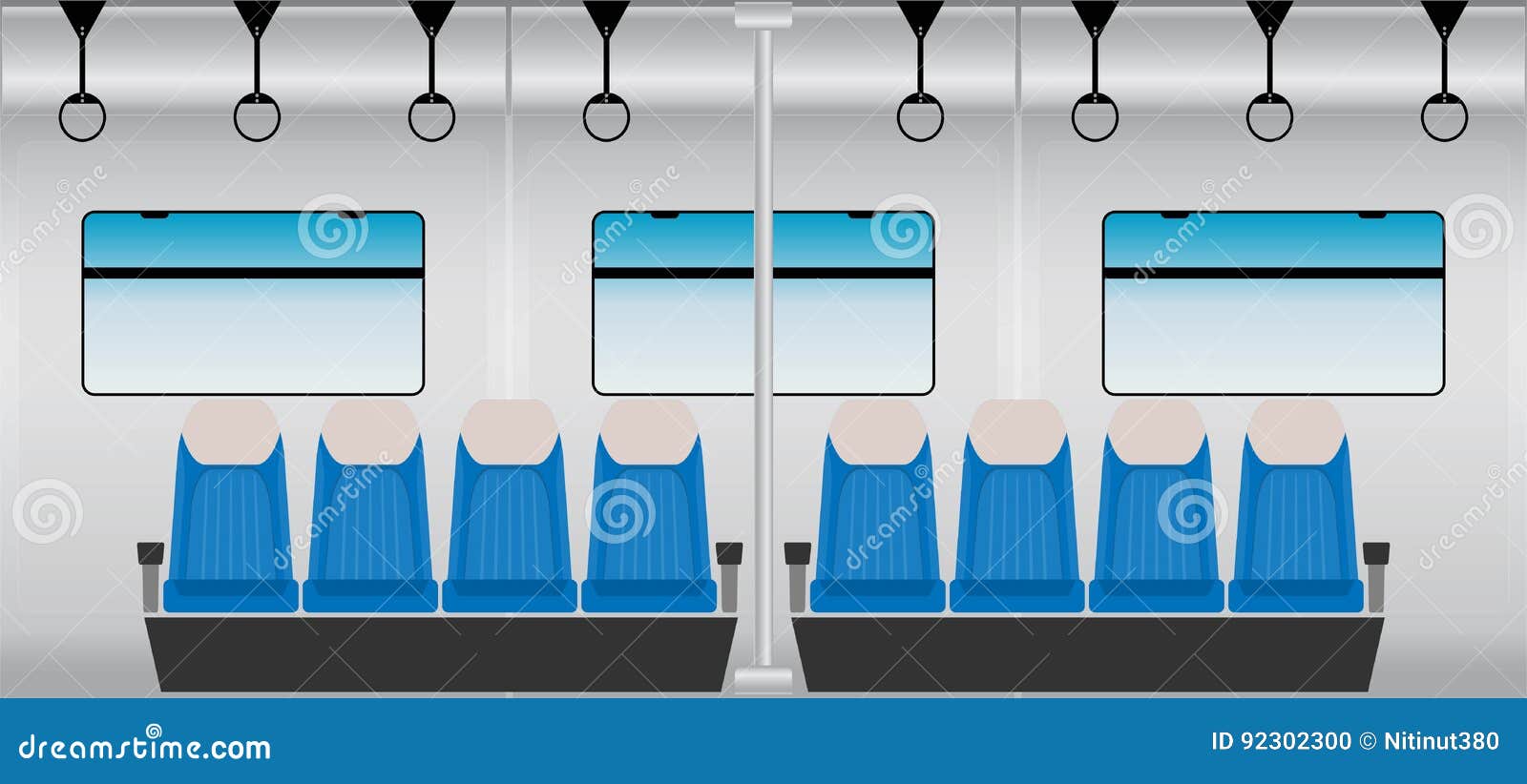 Flat Design of Inside Metro Passenger Train Stock Vector - Illustration ...