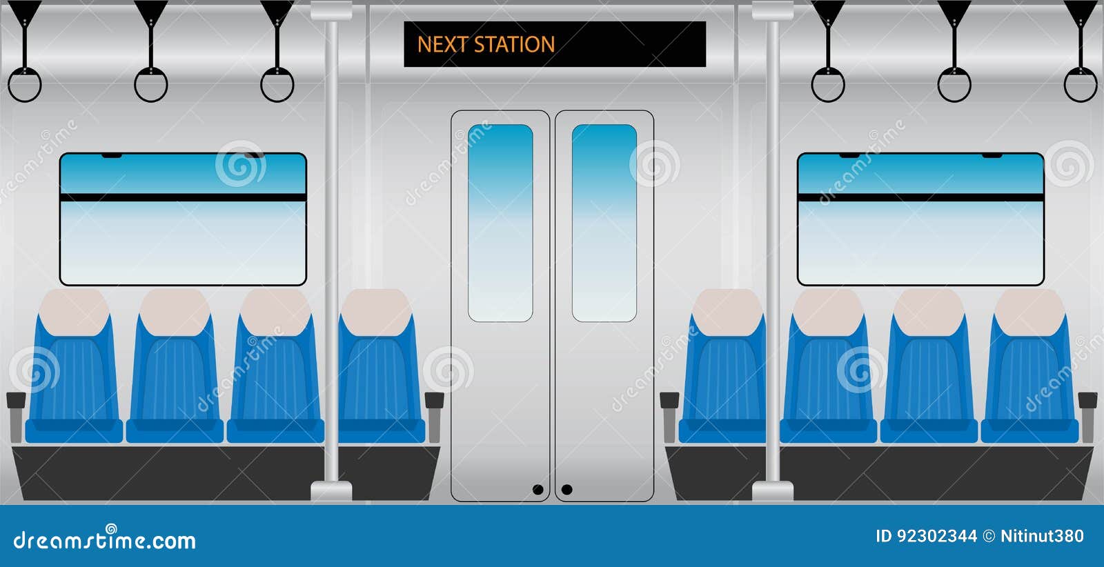 Flat Design of Inside Metro Passenger Train Stock Vector - Illustration ...
