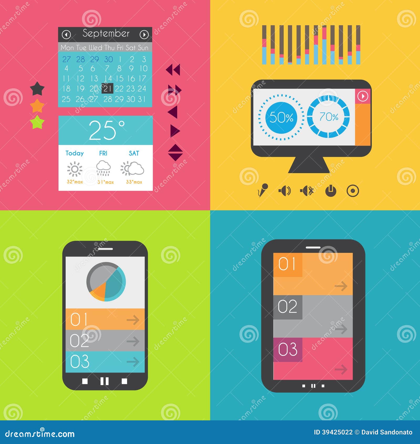 Flat Design Interface Template for Infographics Stock Vector ...