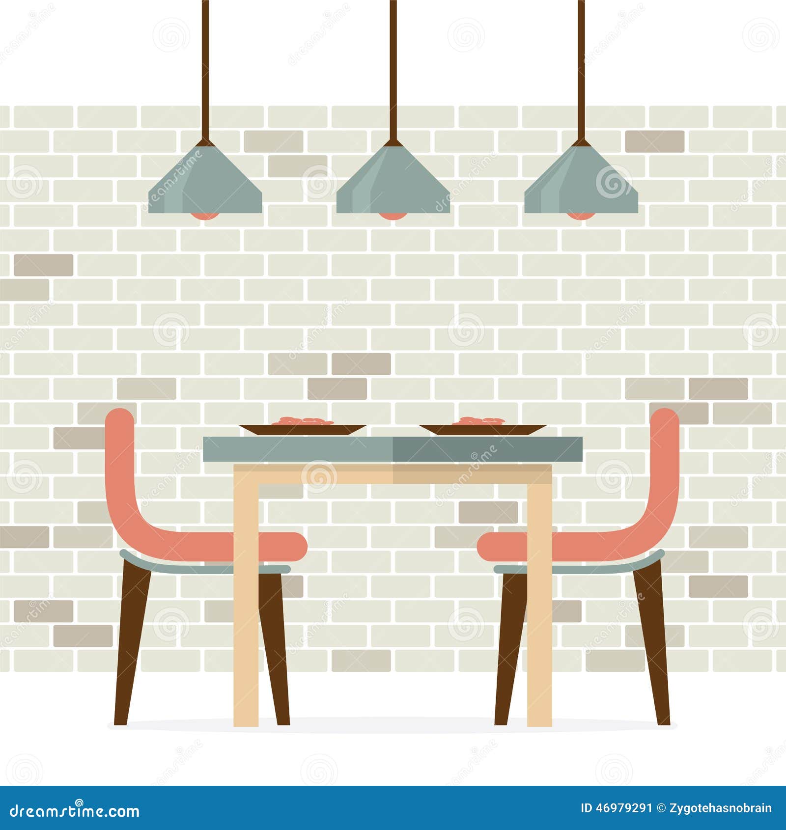 Flat Design Interior Dining Room Stock Vector - Illustration of brick ...