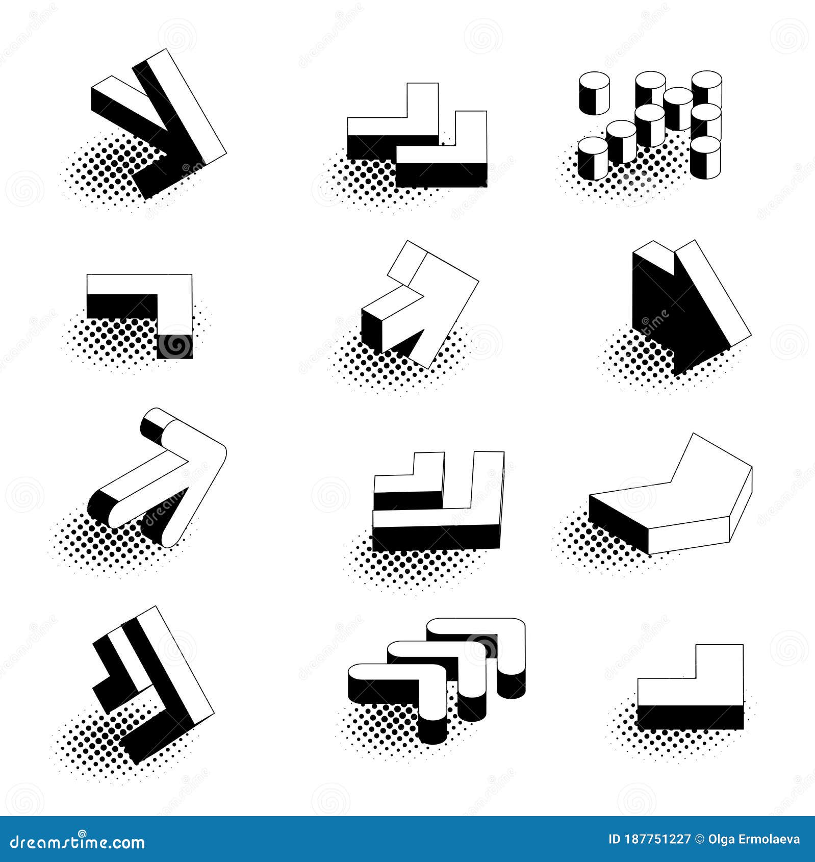 Flat Design Isometric Arrow Icon Set. Stock Vector - Illustration of ...