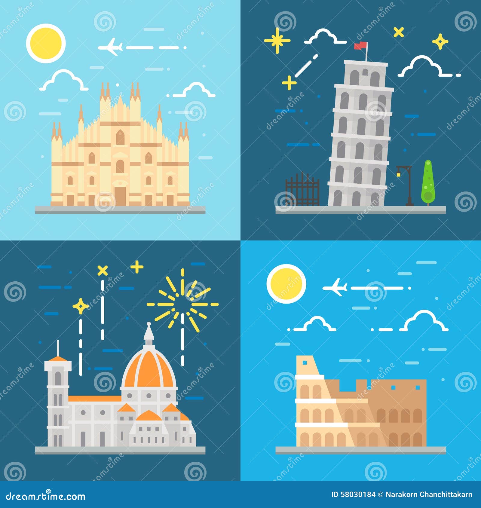 Italy Landmarks And Distinguishing Objects Like Tower Of Pisa And ...