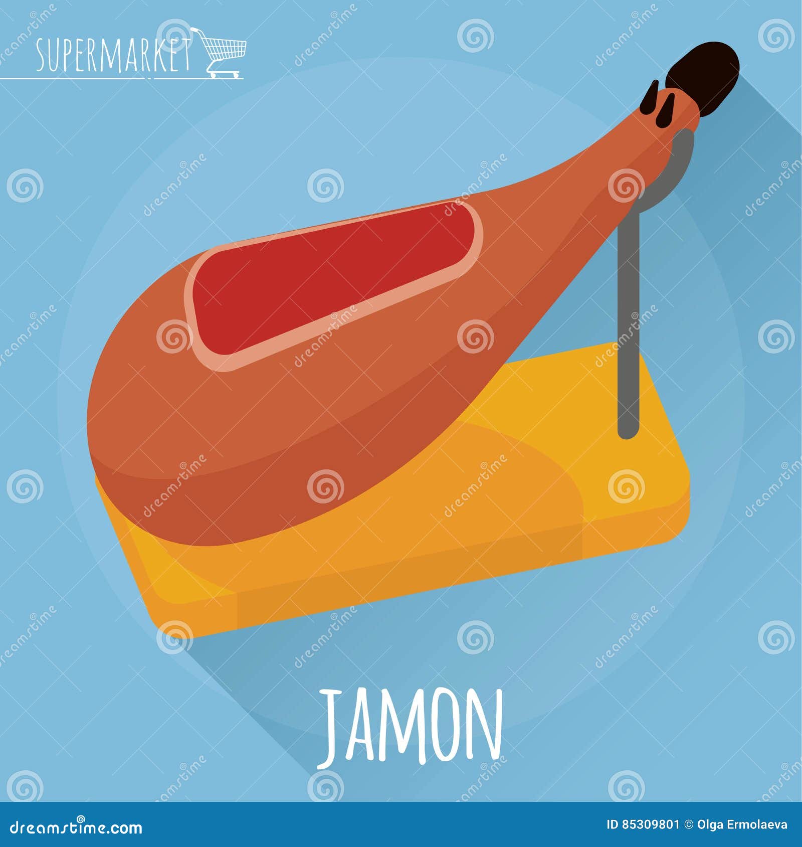 Flat Design Jamon Vector Icon Stock Vector - Illustration of kitchen ...