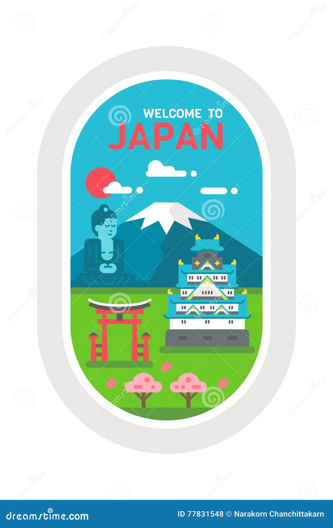 Flat Design Japan Landmarks Stock Vector - Illustration of vacation ...