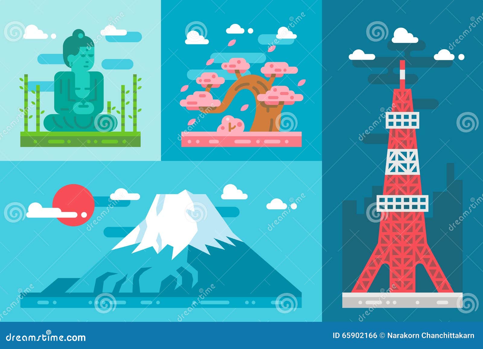 Flat Design Japan Landmarks Set Stock Vector - Illustration of tokyo ...