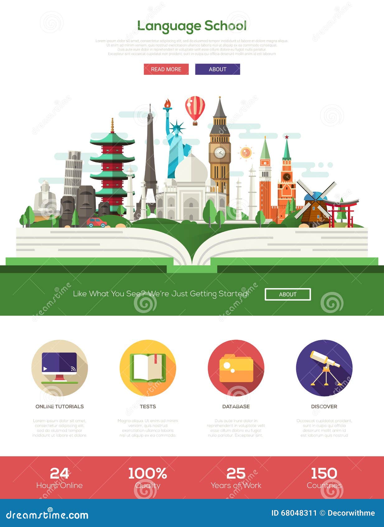 Flat Design Language School Website Header Banner with Webdesign ...