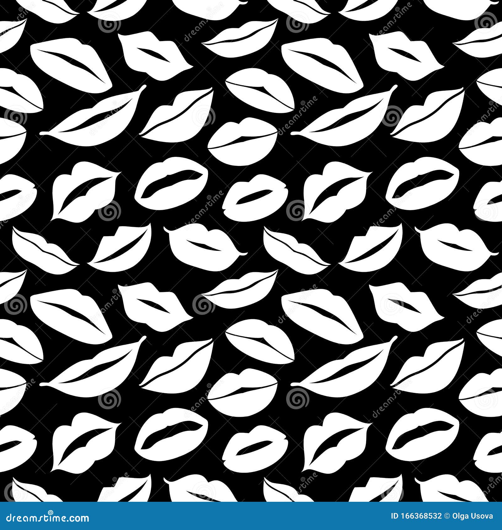 Flat Design of Lips. Seamless Pattern of Icon on Black Background ...