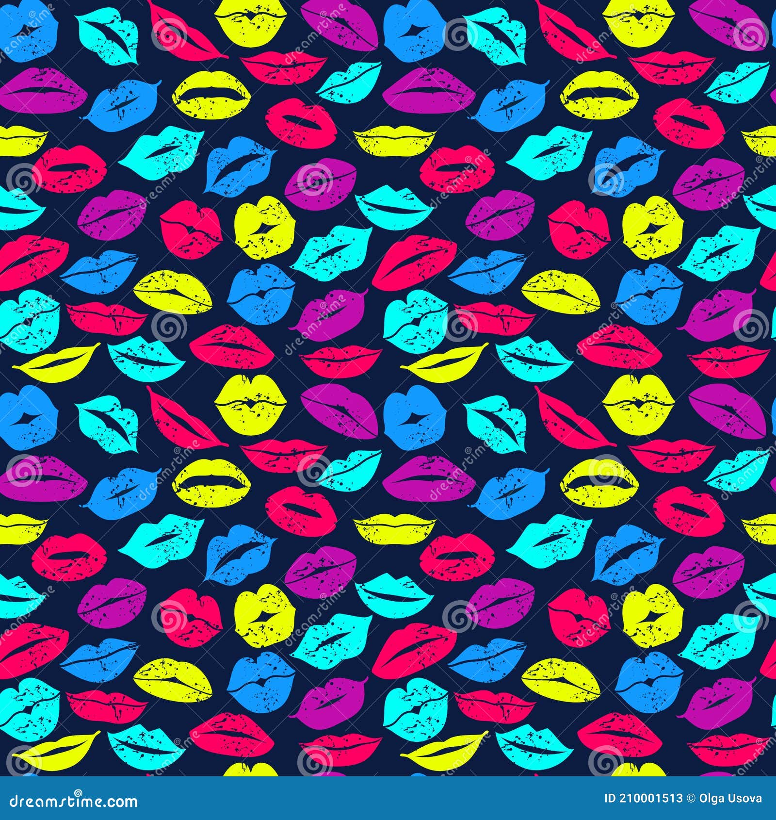 Flat Design of Lips. Seamless Pattern of Icon Neon Lips. Vector Color ...