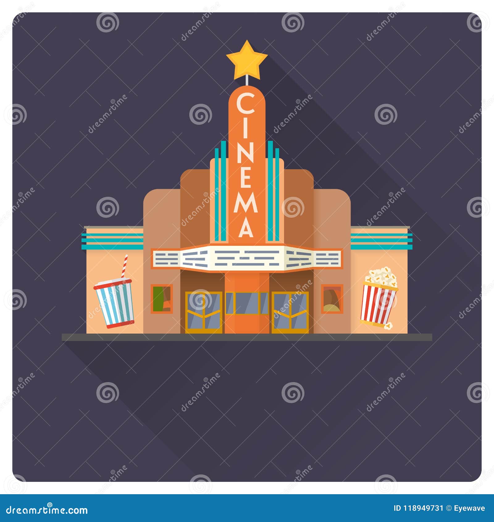 Cinema Building Flat Design Vector Illustration Stock Vector ...