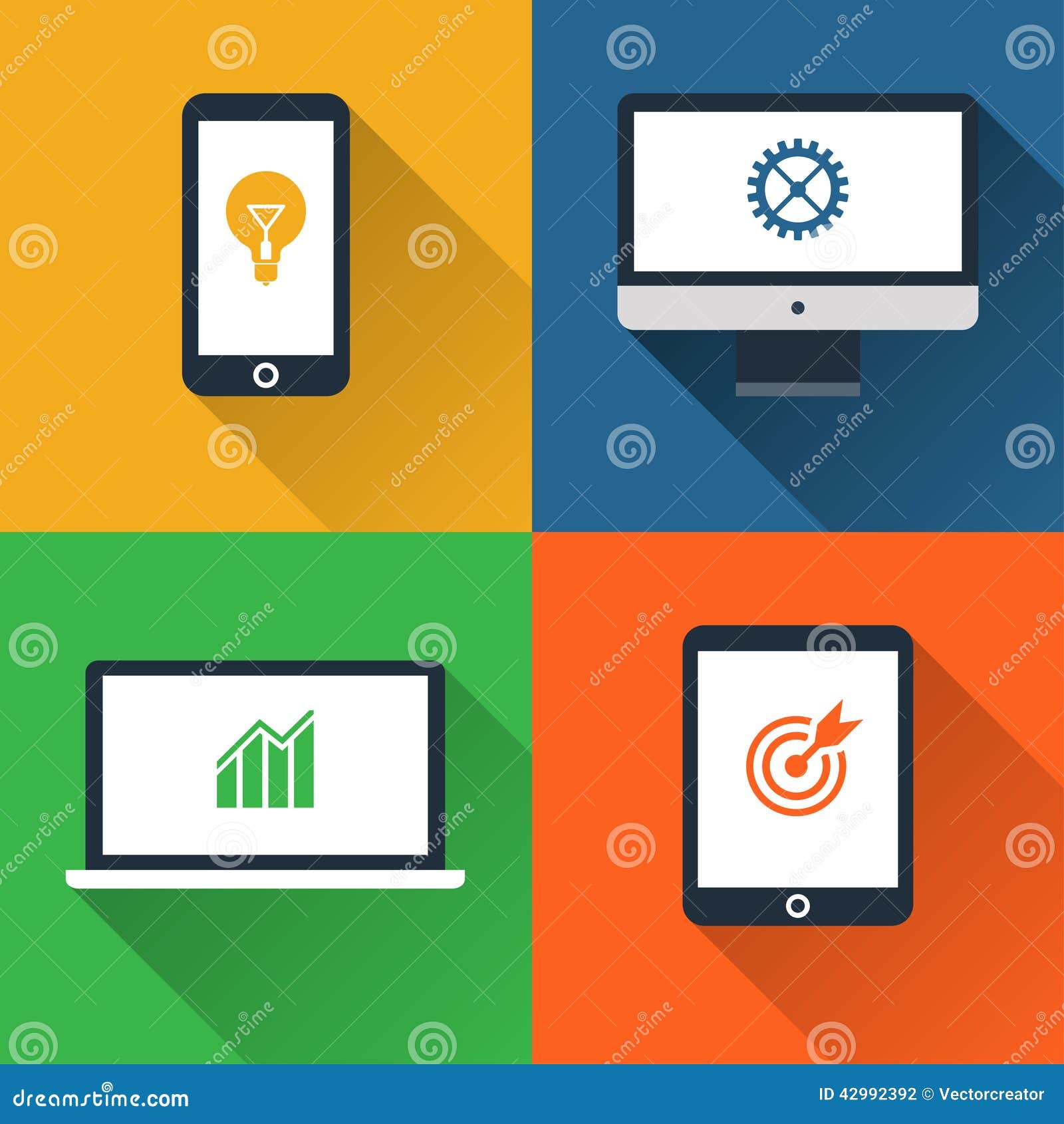 Flat Design Long Shadow Styled Gadget Icon Set Stock Vector ...