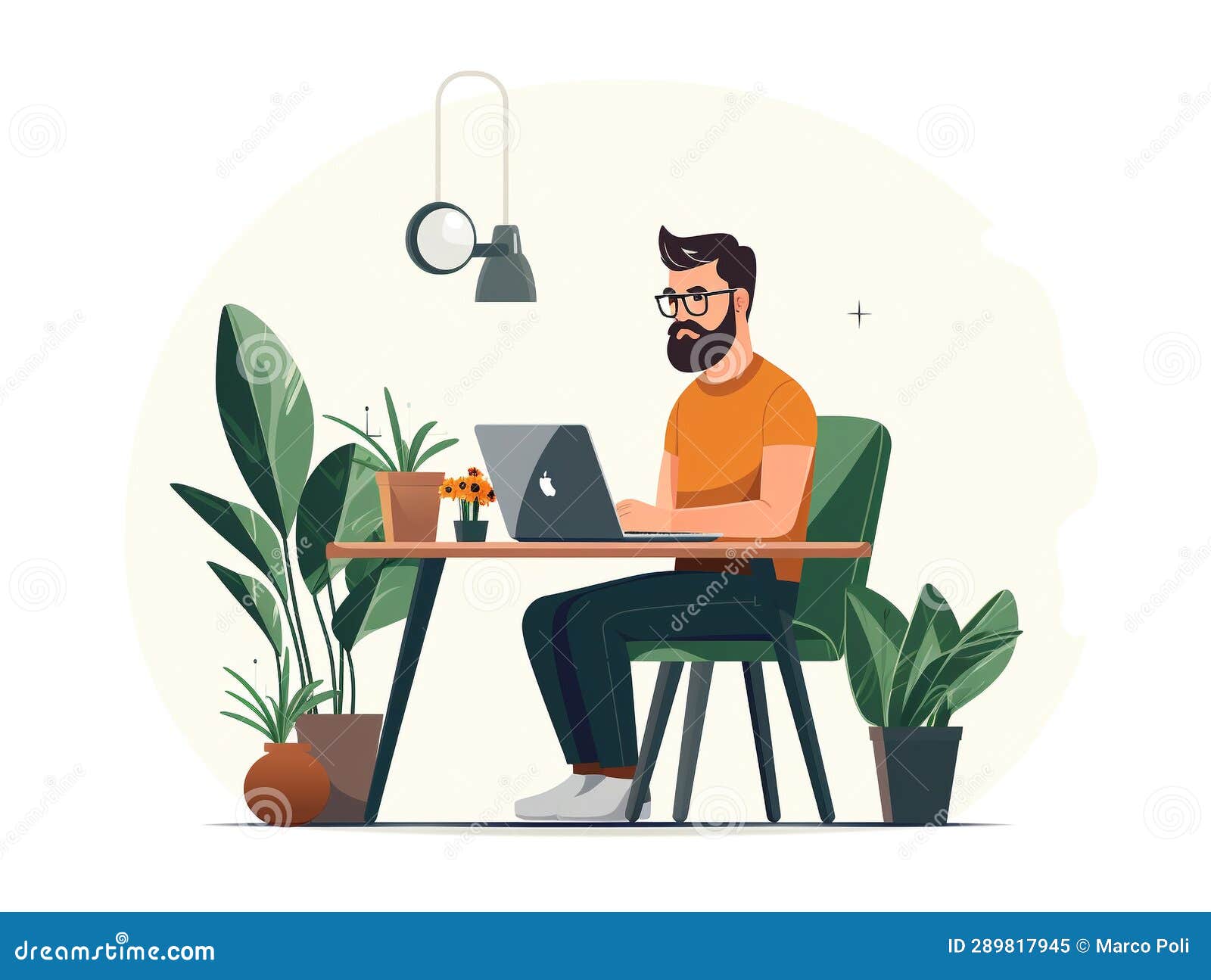 Man Character Working Comfortable at Home Stock Illustration ...