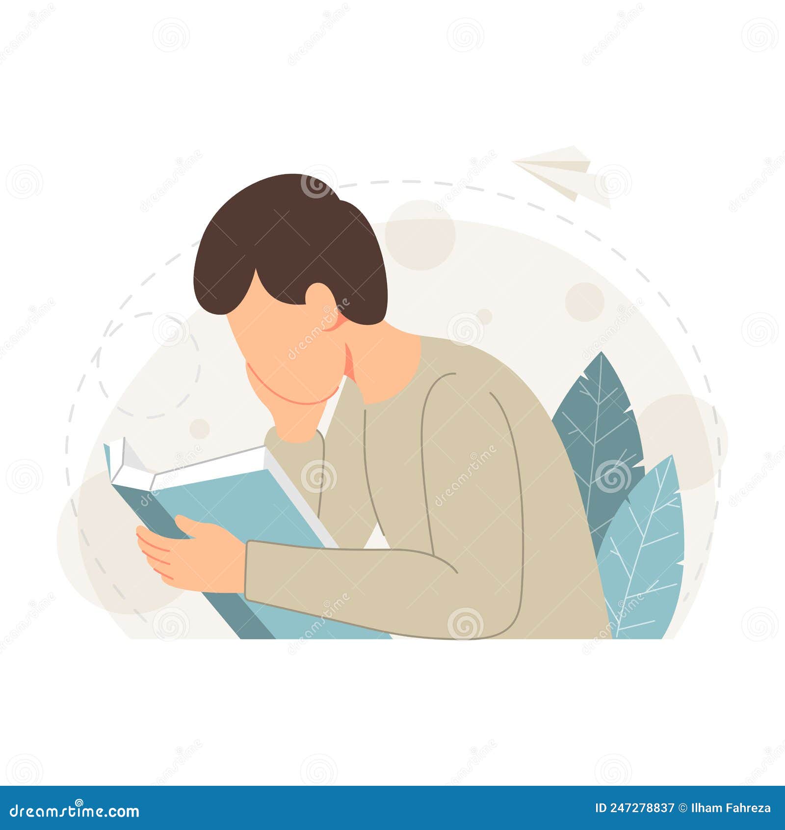 Flat Design of a Man Reading a Book Stock Illustration - Illustration ...