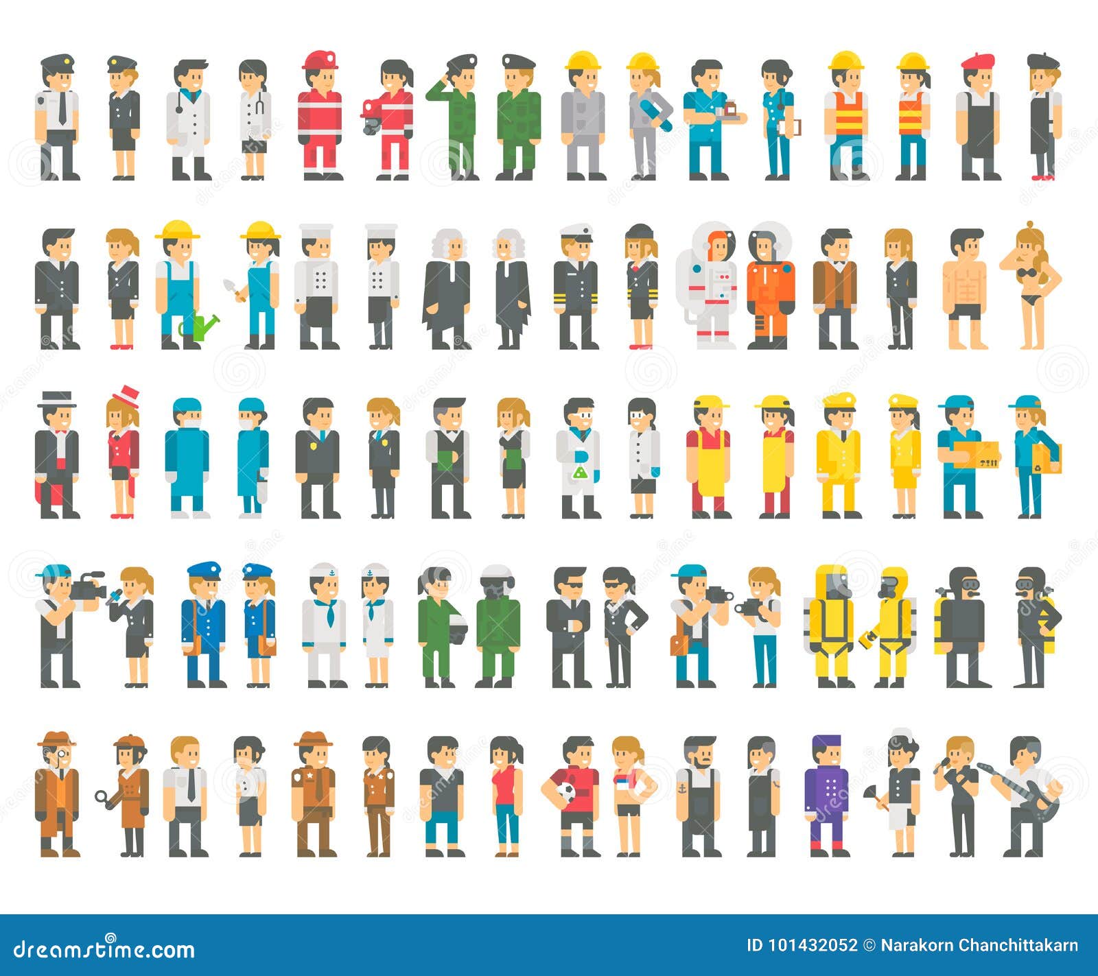 Flat Design Many Professions Set Stock Vector - Illustration of human ...