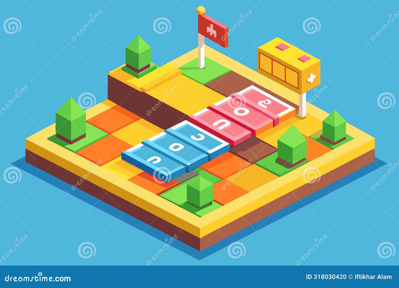 Flat Design Map Featuring a Bus Stop for Public Transportation ...