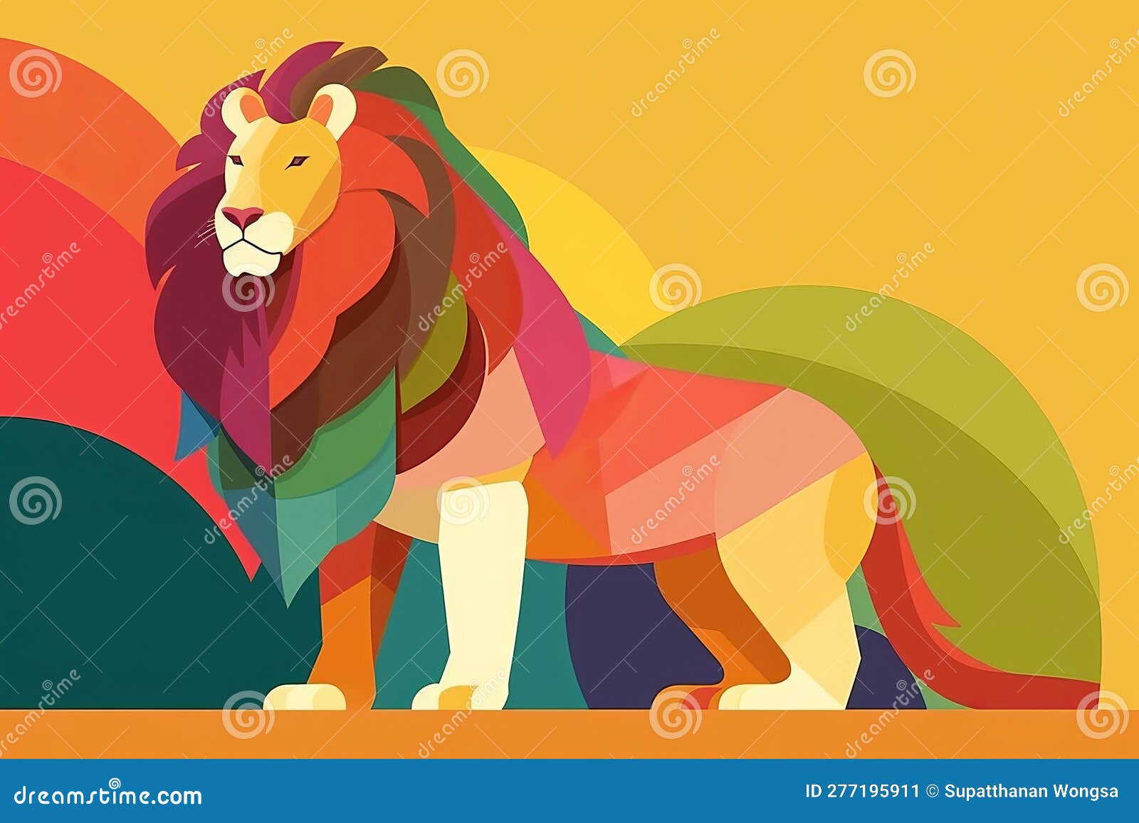 Flat Design Matisse Style Lion from Generative Ai Stock Illustration ...