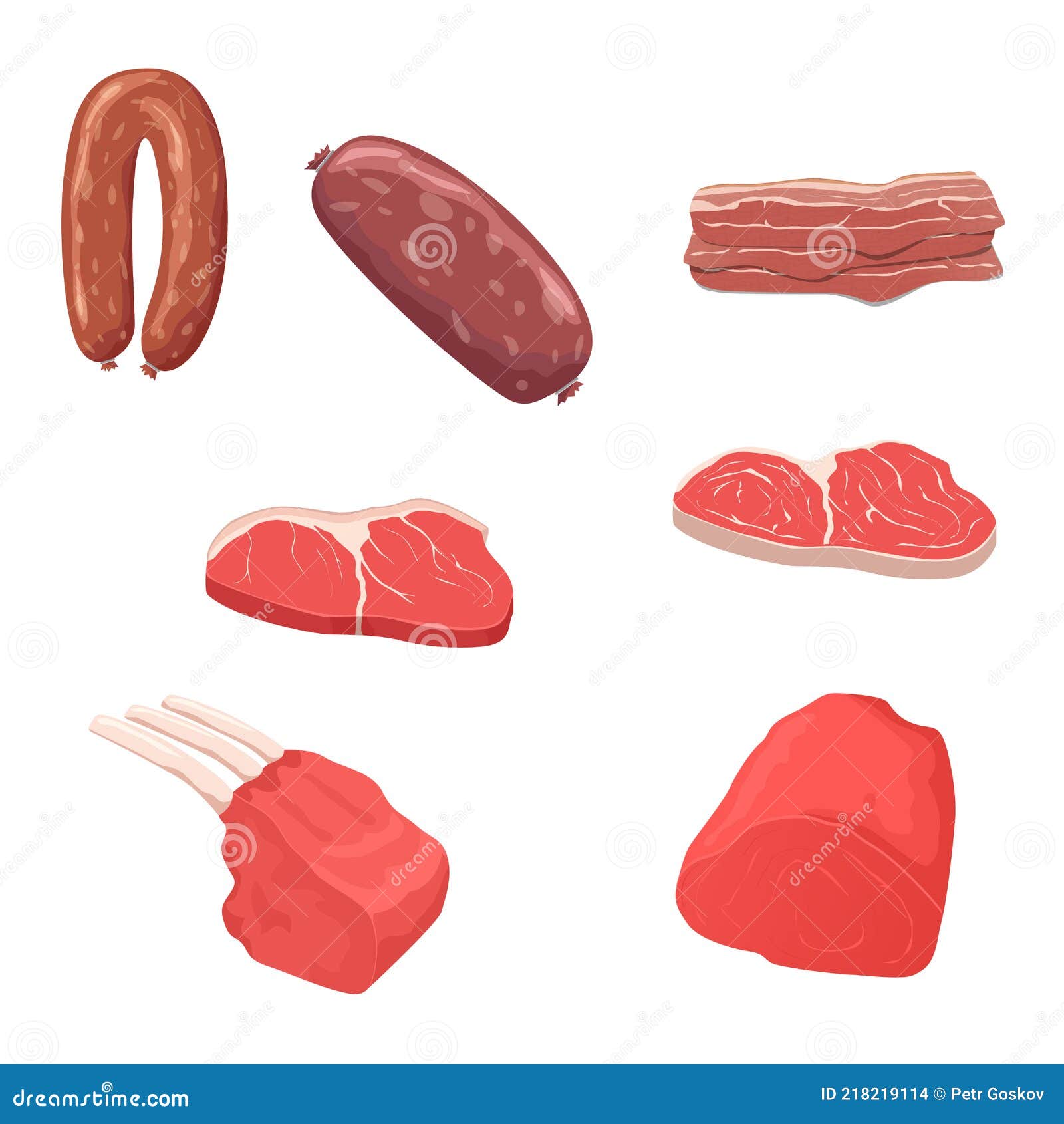 Flat Design Meat Products Icon Set. Stock Vector - Illustration of ...