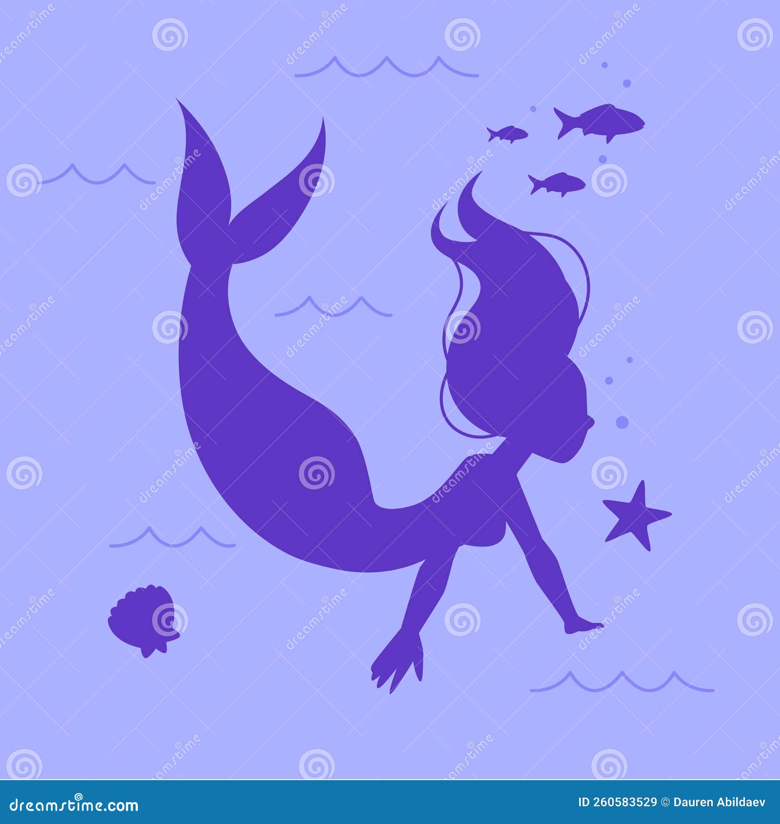 Flat Design Mermaid Silhouette Vector Illustration. Stock Vector ...