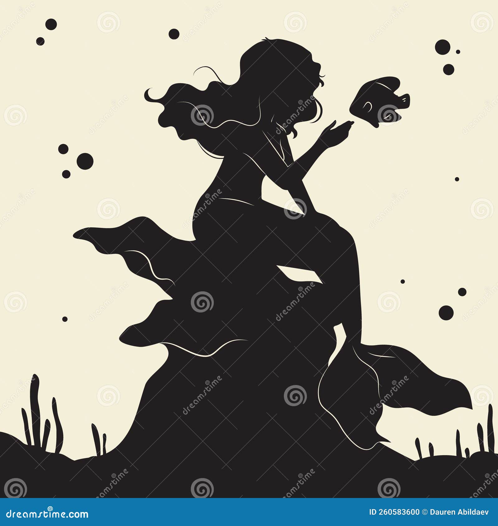 Flat Design Mermaid Silhouette Vector Illustration. Stock Vector ...