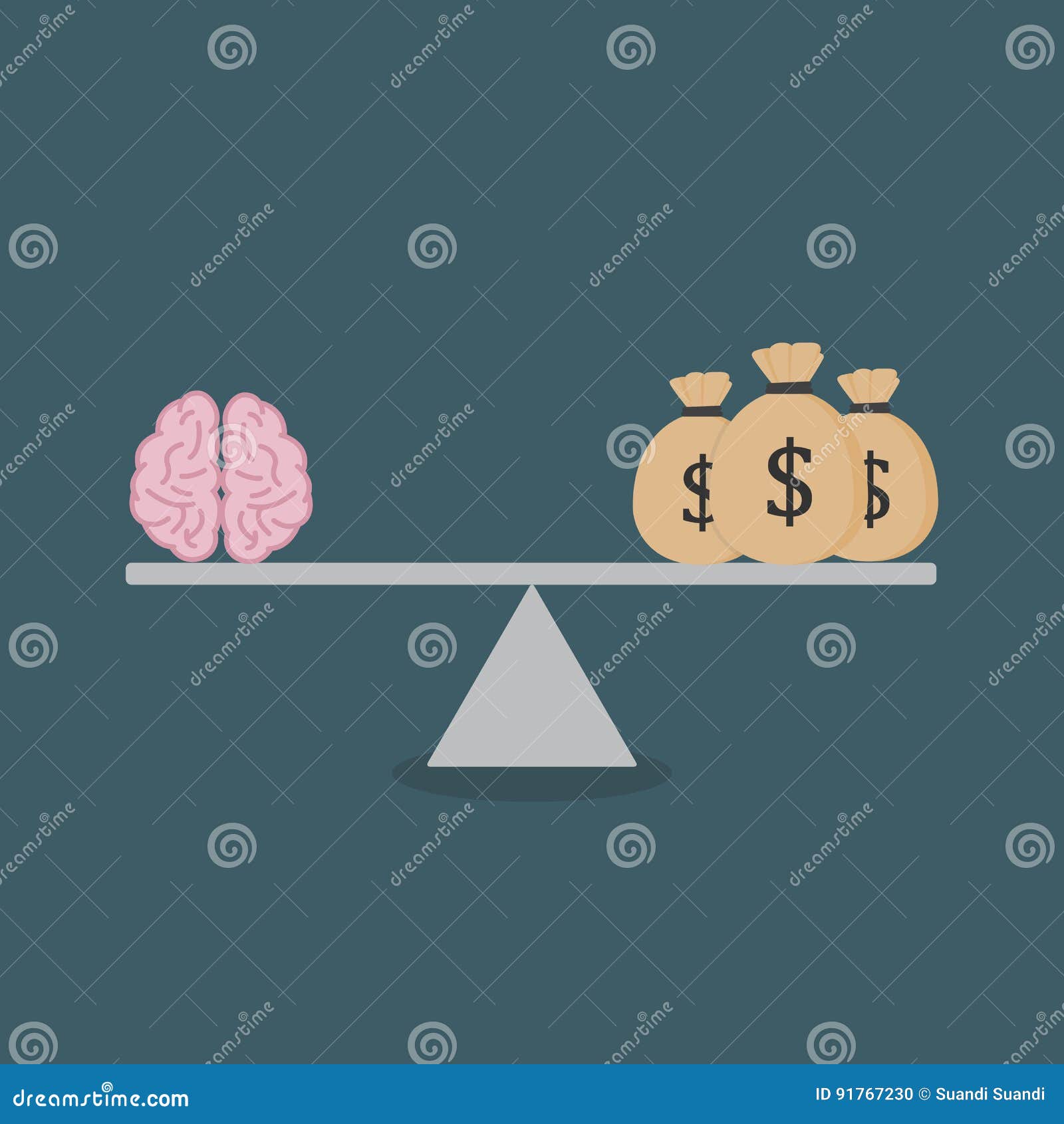 Flat Design of Mind and Moneybag on the Scale Stock Vector ...