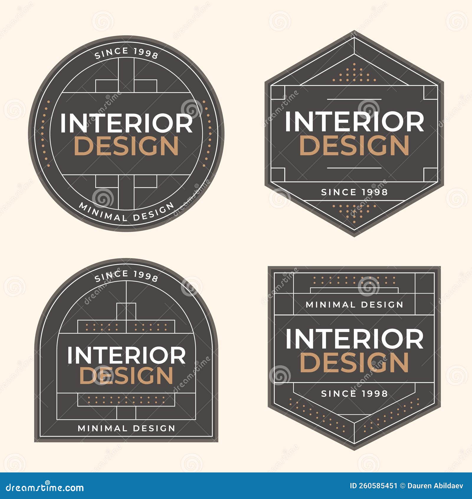 Flat Design Minimal Interior Design Labels Vector Illustration. Stock ...