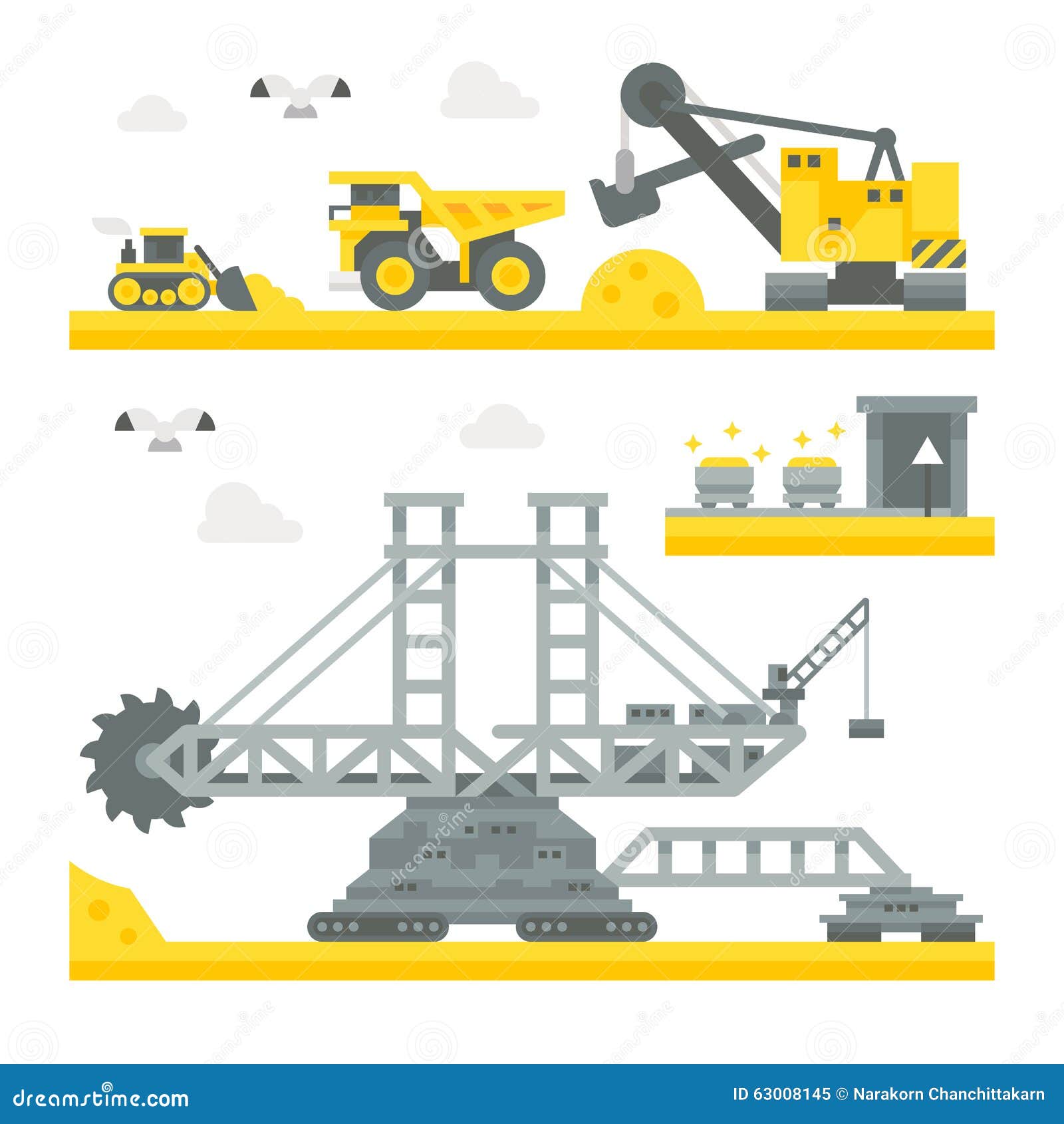 Flat Design Mining Site Equipment Stock Vector - Illustration of truck ...