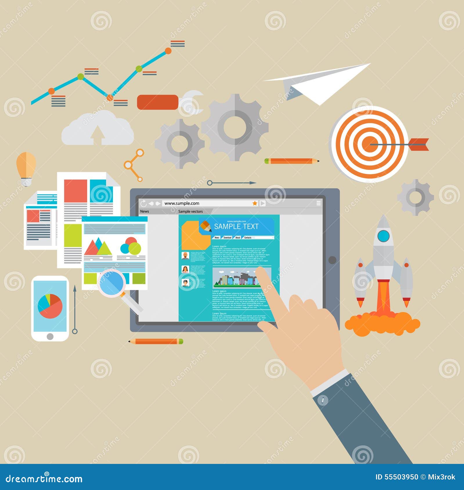 Flat Design Modern Vector Illustration Icons Set of Website SEO Stock ...