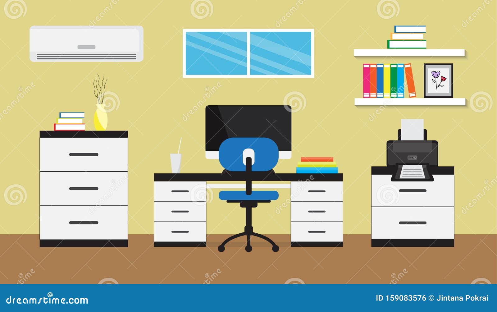 Flat Design of Modern Workspace, Home Office Interior Stock ...